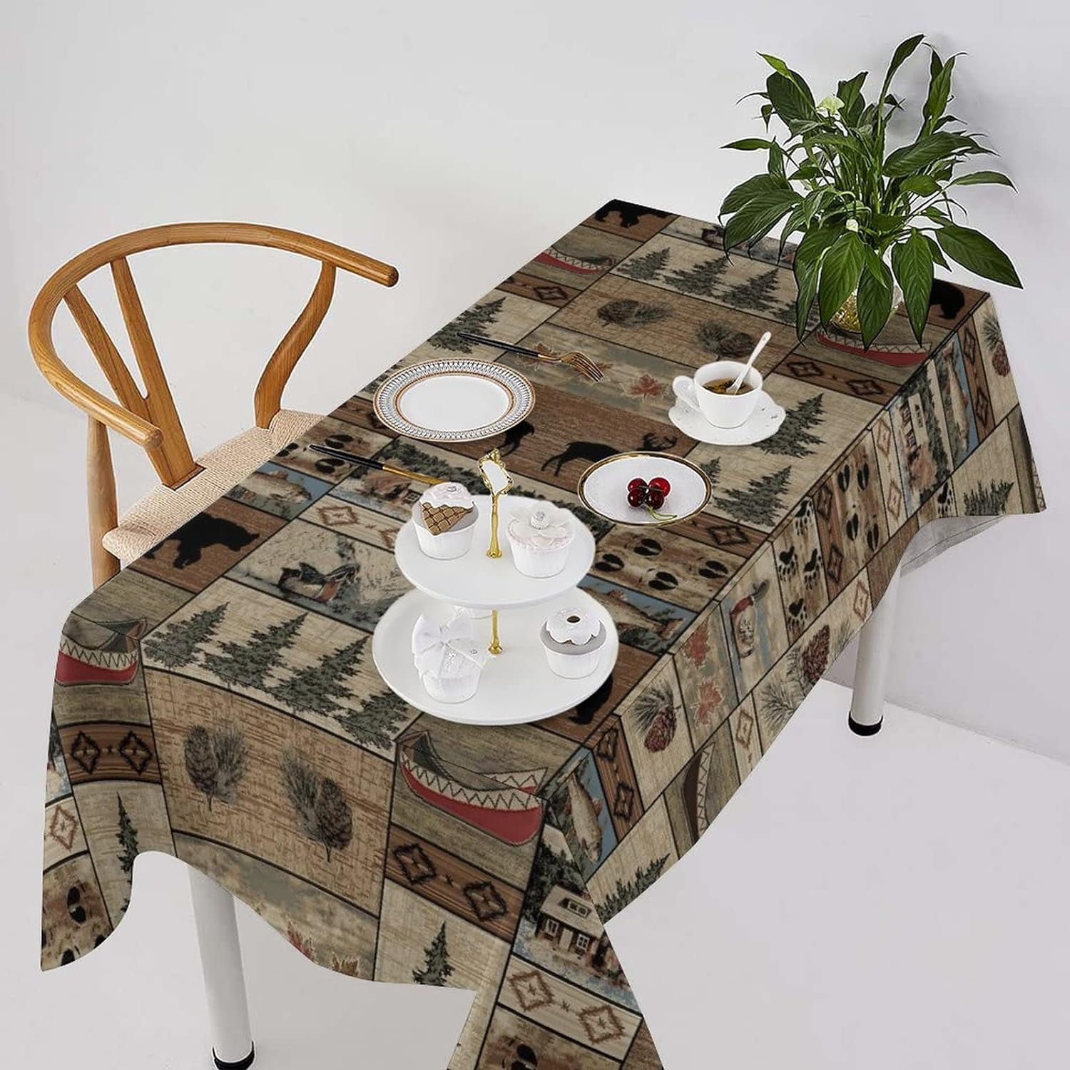 Rustic Bear Moose Deer Tablecloth, Vintage Bear Cottage Country Rustic ...