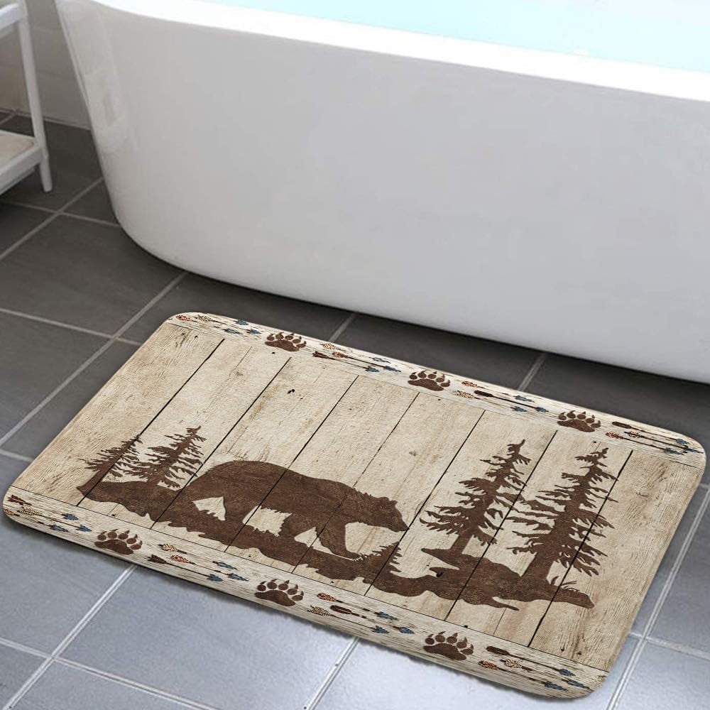 Rustic Bear Mountain Bath Mat for Bathroom, Wild Animals Rustic Cabin ...