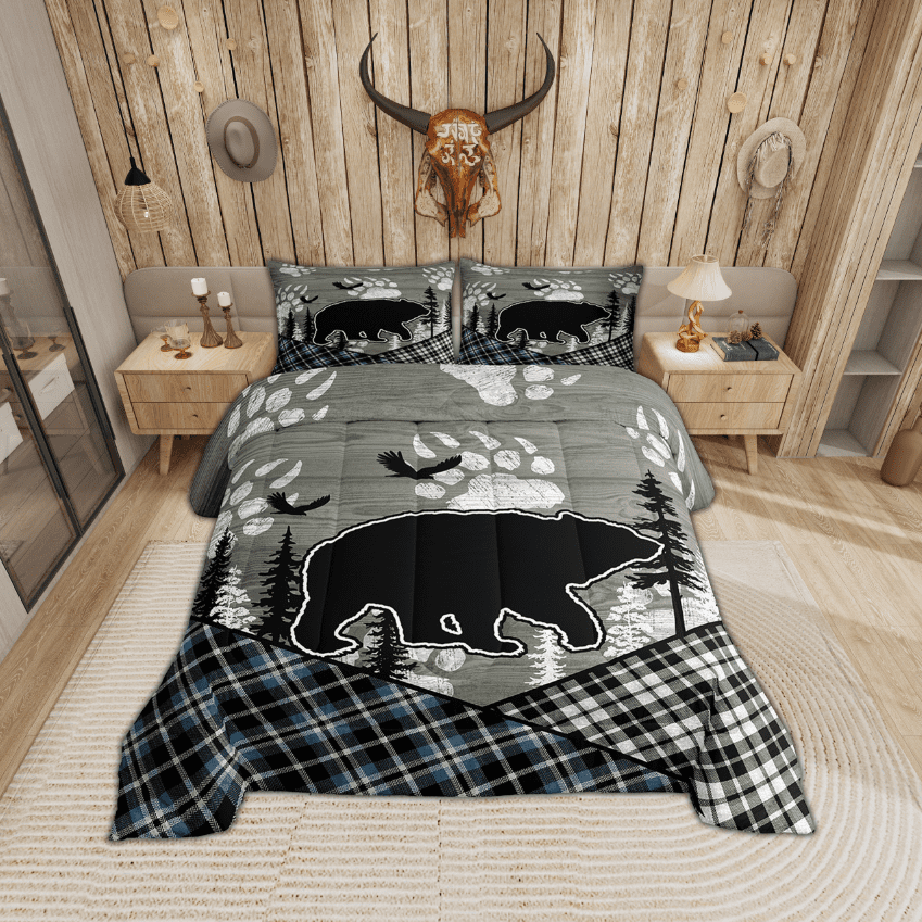 Rustic Bear Quilt Woodland Animal Patchwork Comforter Set Queen for ...