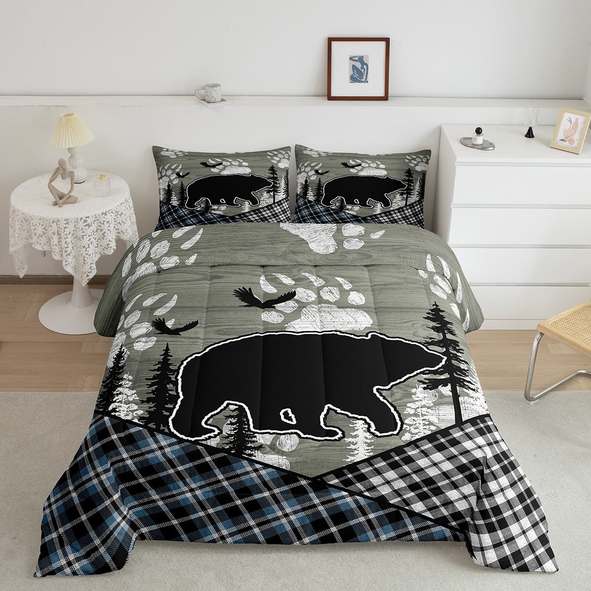 Rustic Bear Quilt Woodland Animal Patchwork Comforter Set Queen for ...
