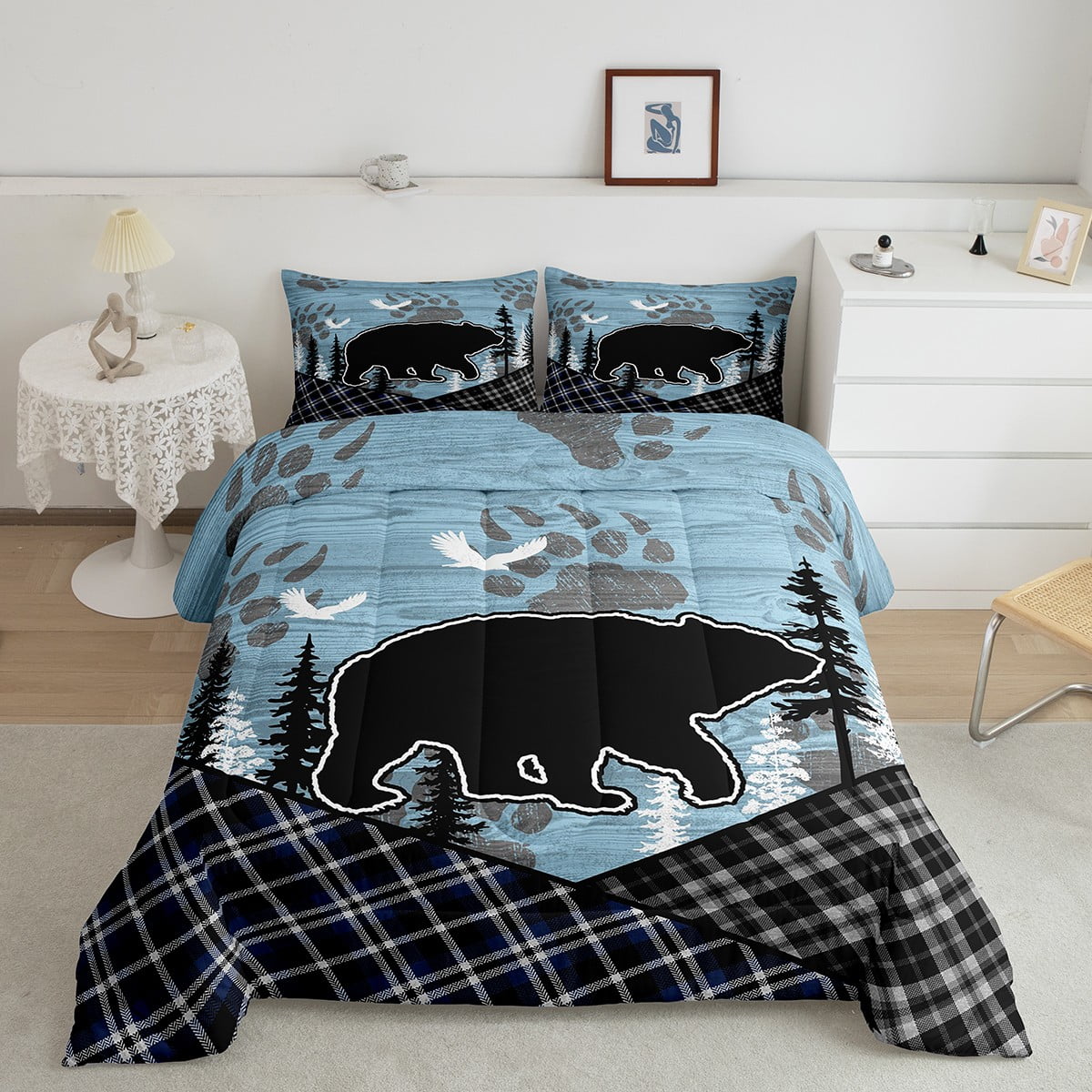 Rustic Bear Quilt Woodland Animals Patchwork Comforter Set Queen for ...