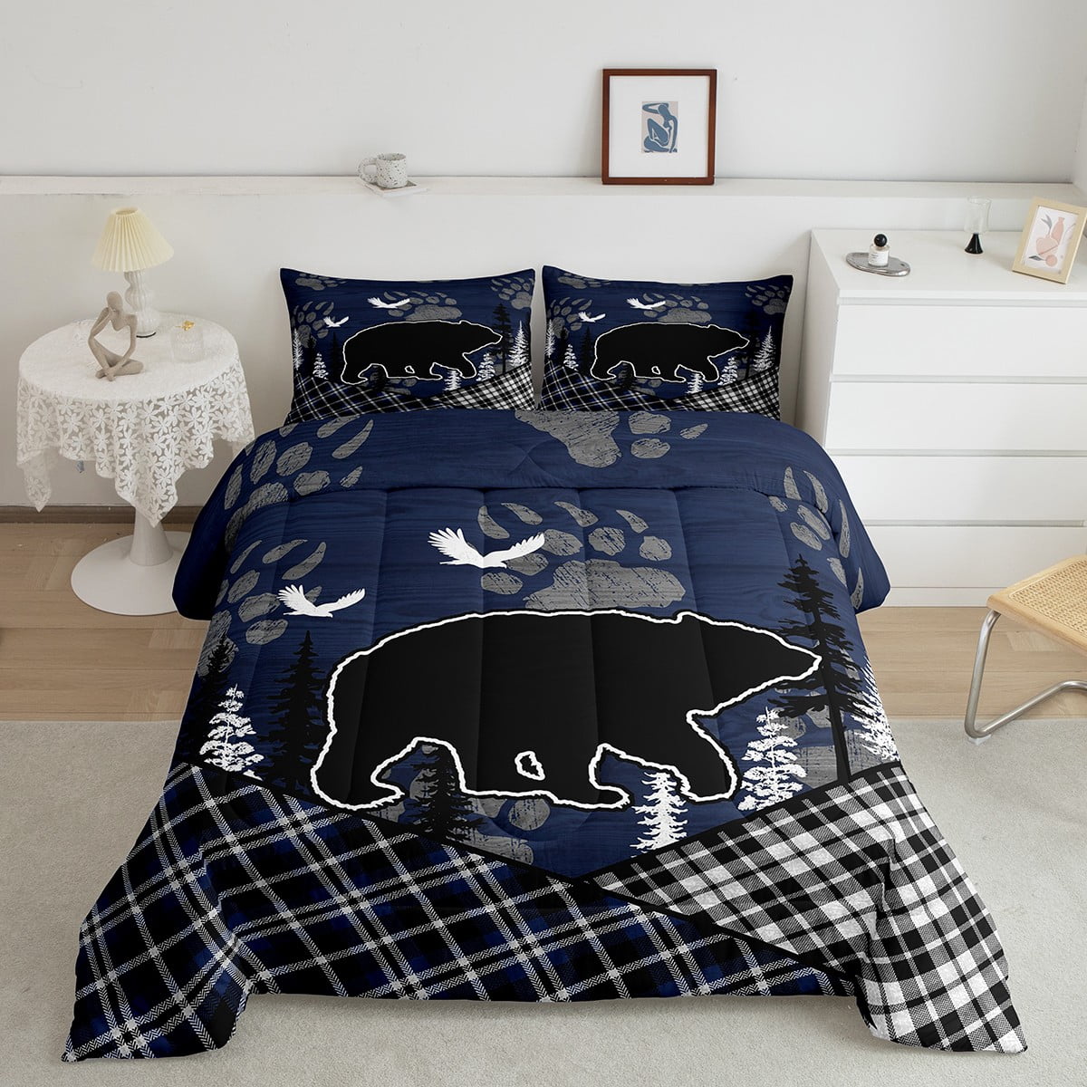 Rustic Bear Quilt Woodland Animals Patchwork Comforter Set Queen for ...