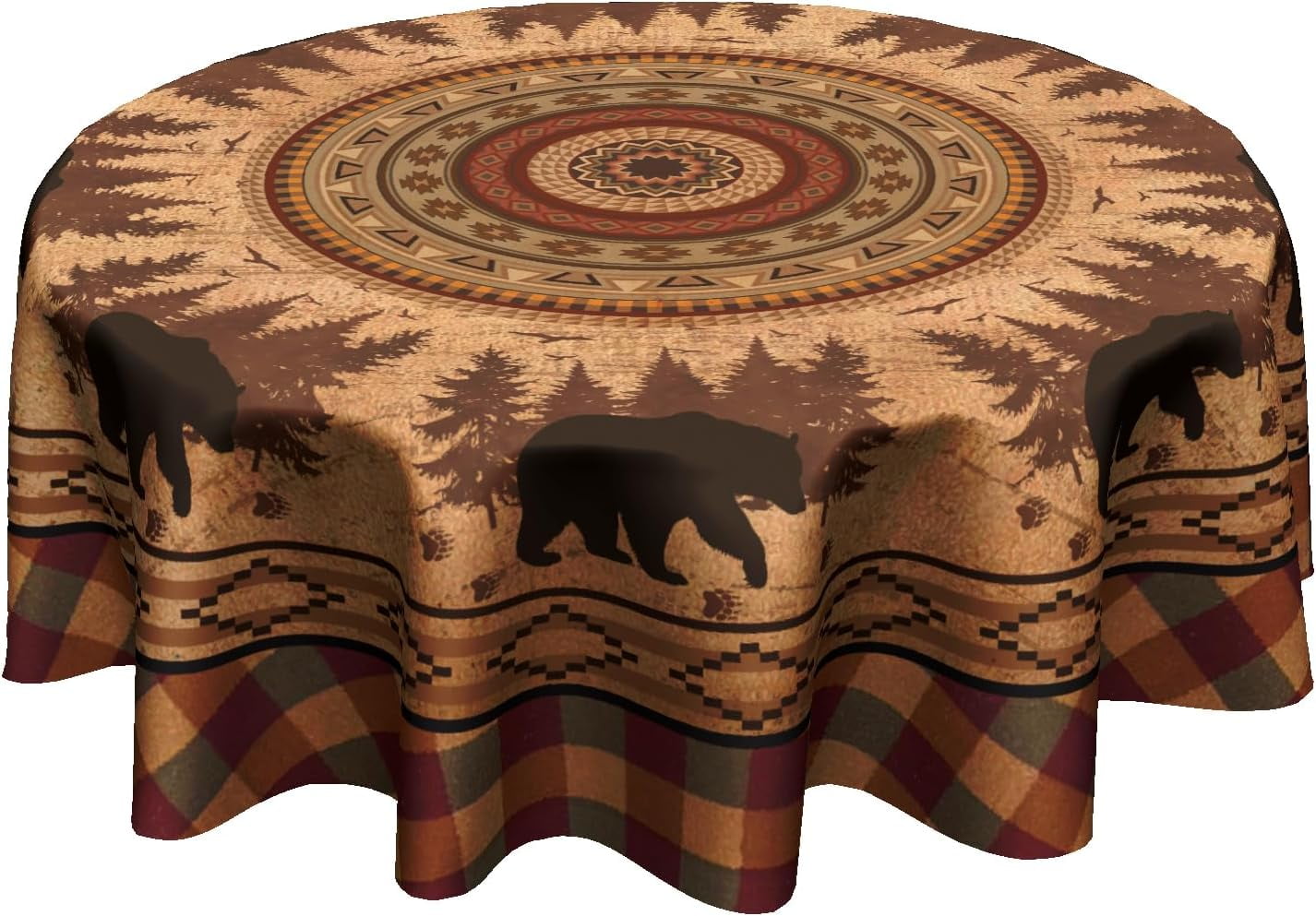 Rustic Bear Round Tablecloth 60 Inch Wildlife Forest Tree Boho Decor ...