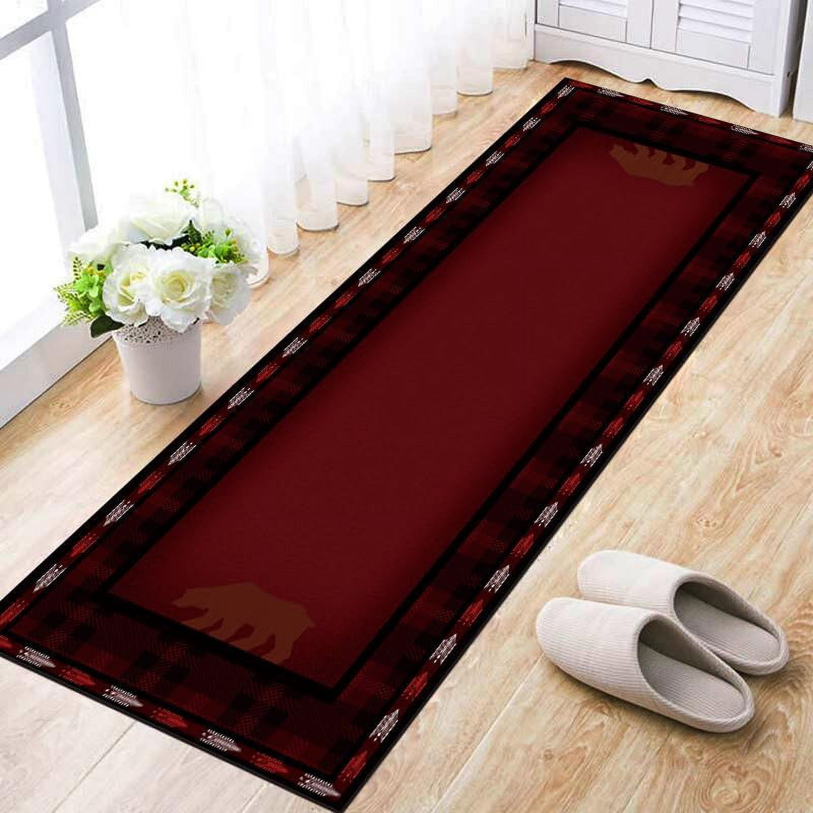 Rustic Bear Runner Rugs, 1.3X7Ft, Vintage Cabin Red Brown Wildlife ...