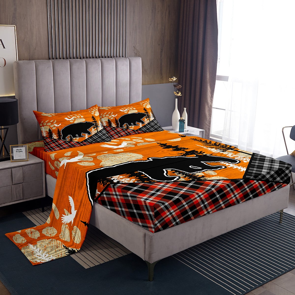 Rustic Bear Sheet Set Checkered Buffalo Plaid Sheets for Kids Adult ...