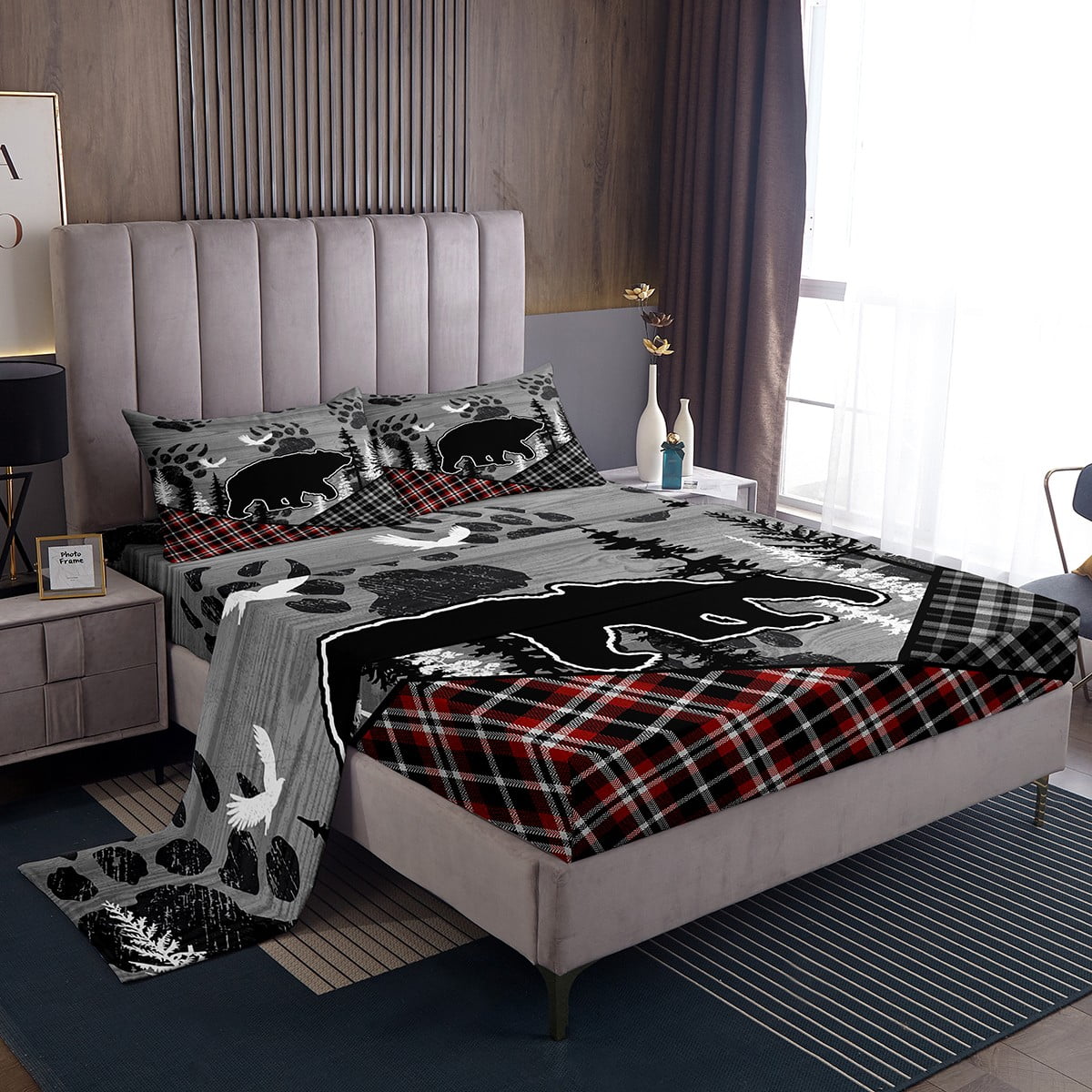 Rustic Bear Sheets Woodland Animals Patchwork Bed Sheets Queen for ...