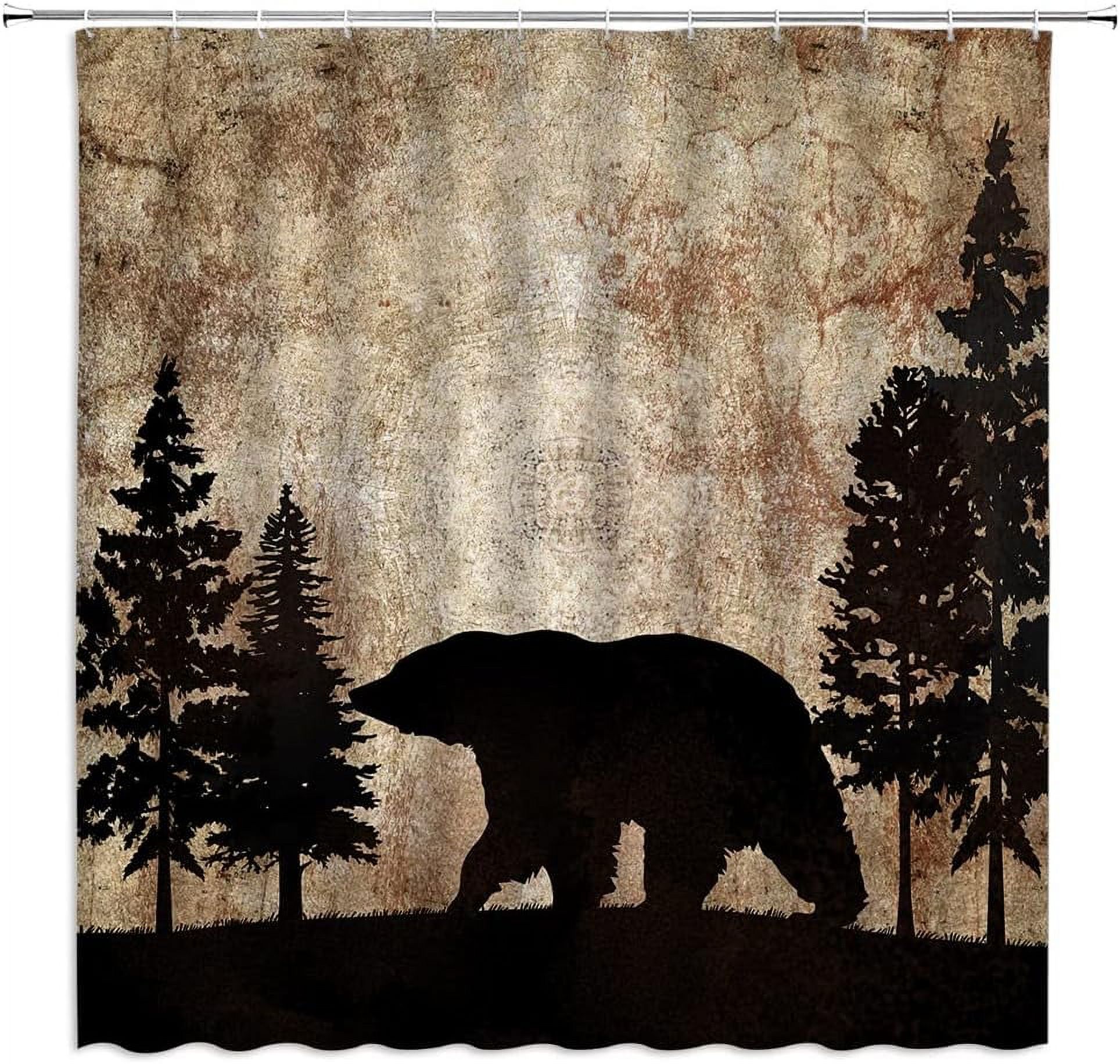 Rustic Bear Shower Curtain Wildlife Forest Cabin Animal Lodge Hunting ...