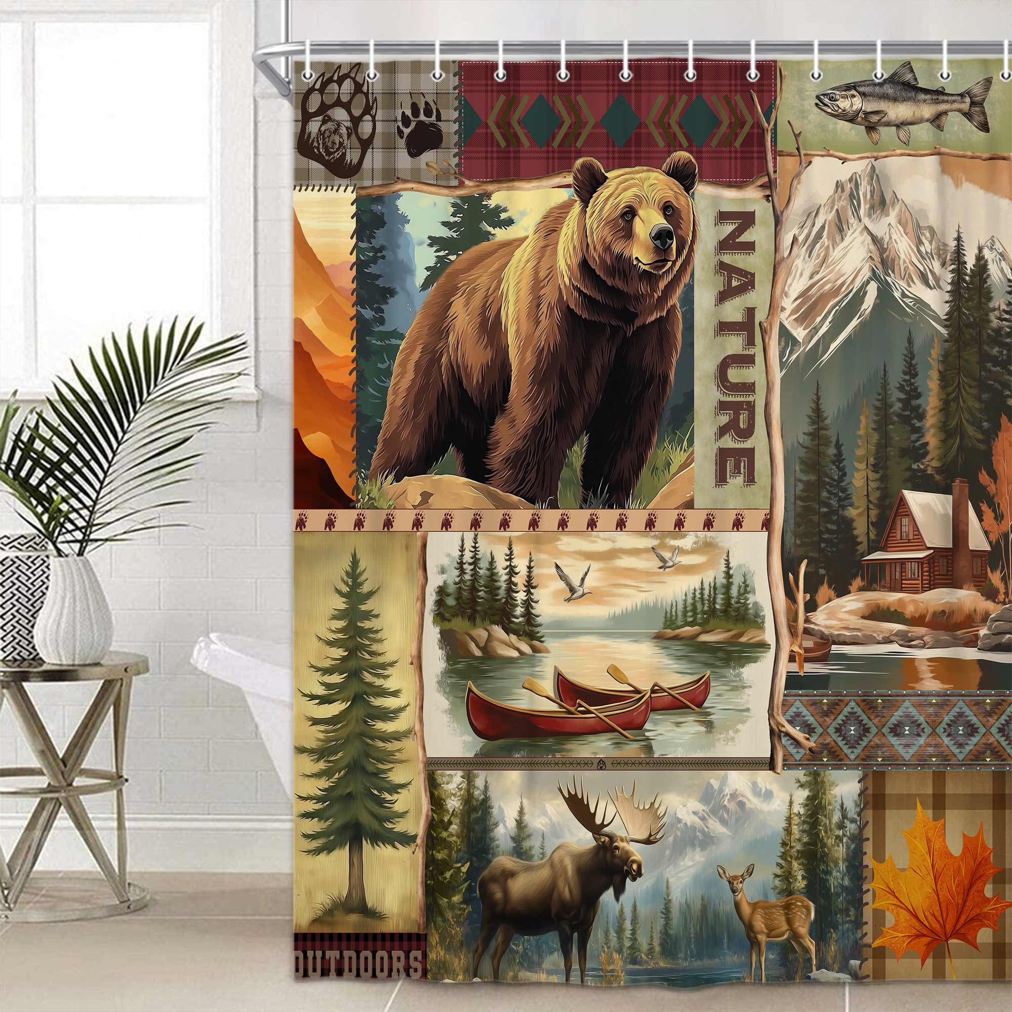 Rustic Bear Shower Curtains, Retro Cabin Lake Forest Woodland Country ...