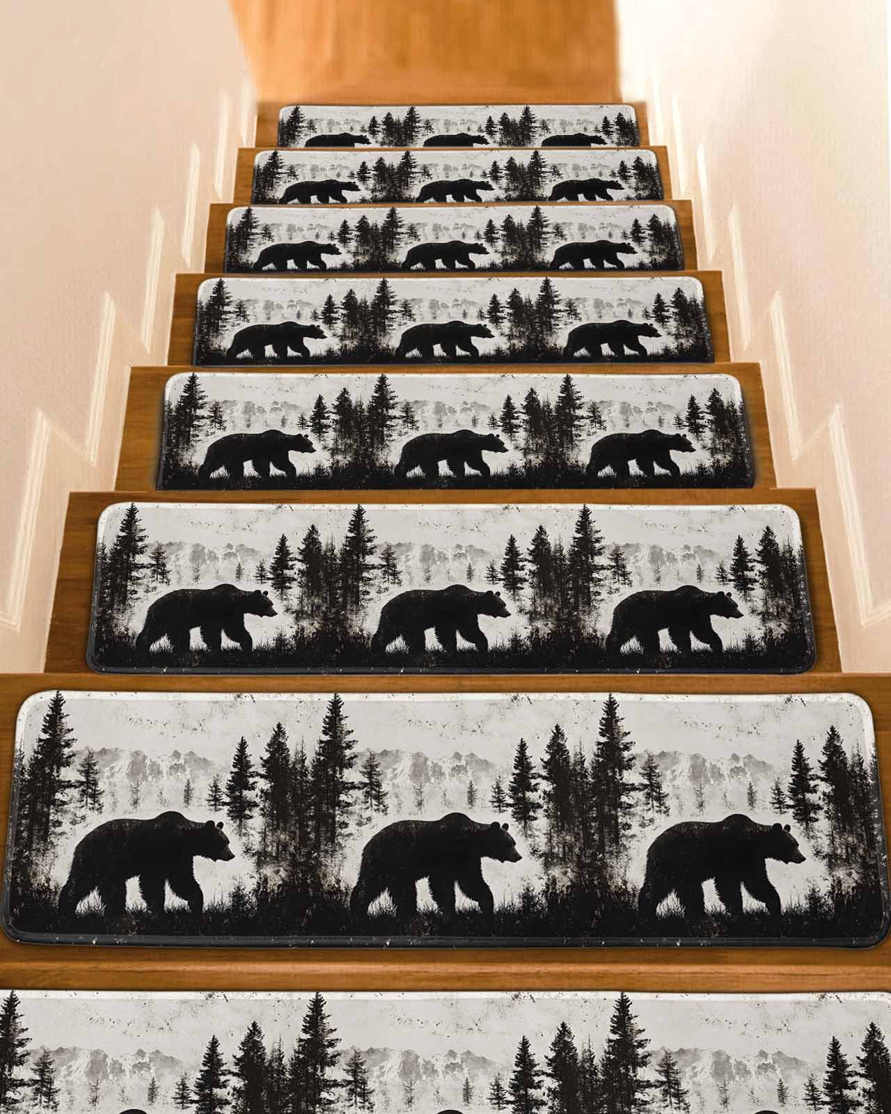 Rustic Bear Stair Treads for Wooden Steps Indoor Runner Rug Carpet ...
