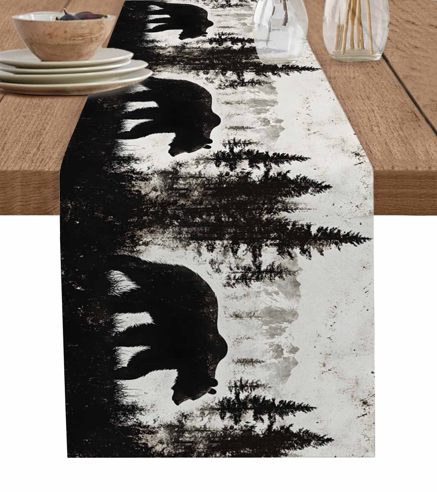 Rustic Bear Table Runner 36 Inches, Vintage Country Wildlife Forest ...