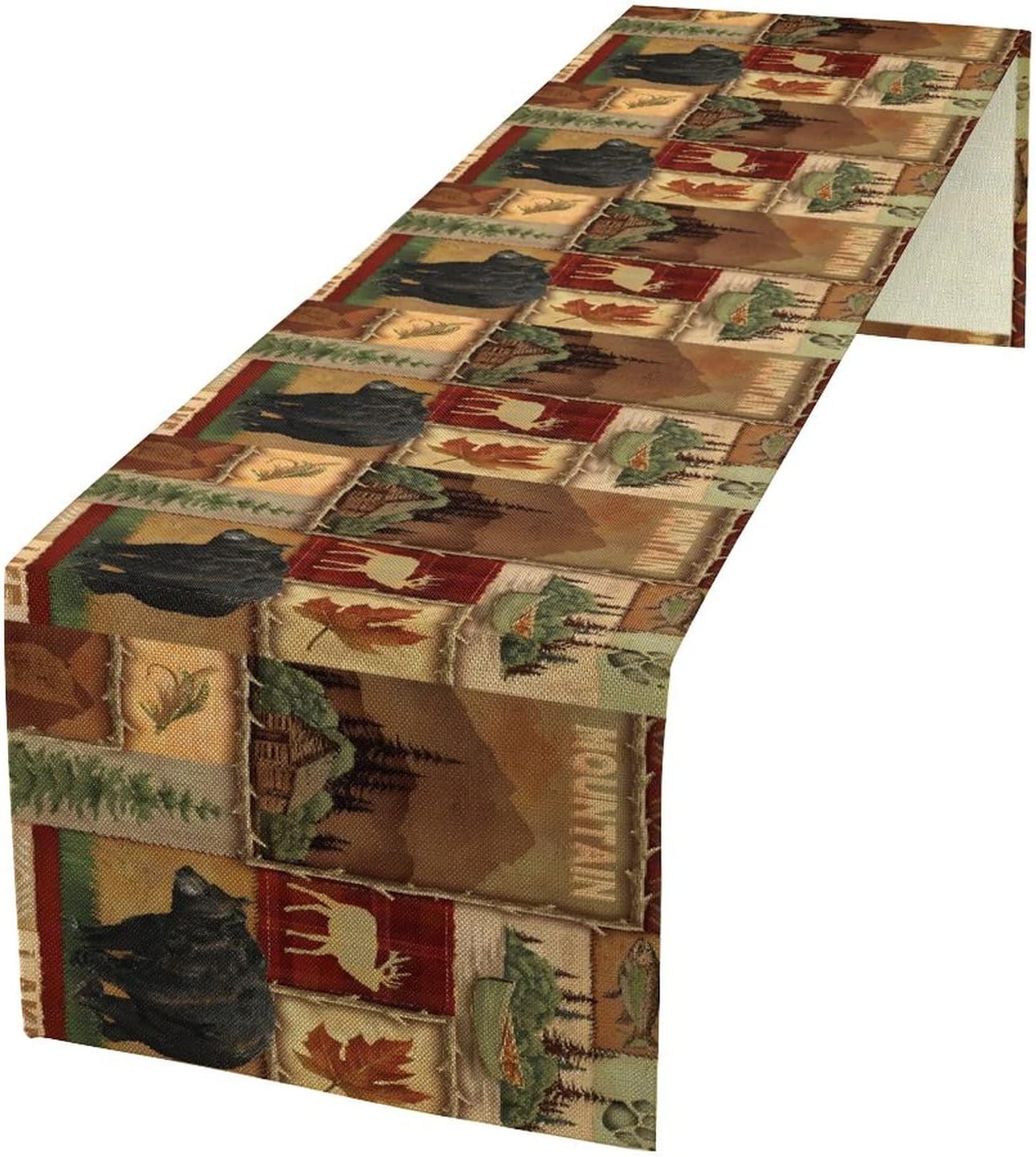Rustic Bear Table Runner, Vintage Cottage Country Style Pine Tree Elk ...