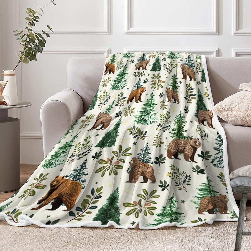 Rustic Bear Throw Blanket, Cabin Cute Woodland Pine Tree Retro Cozy ...