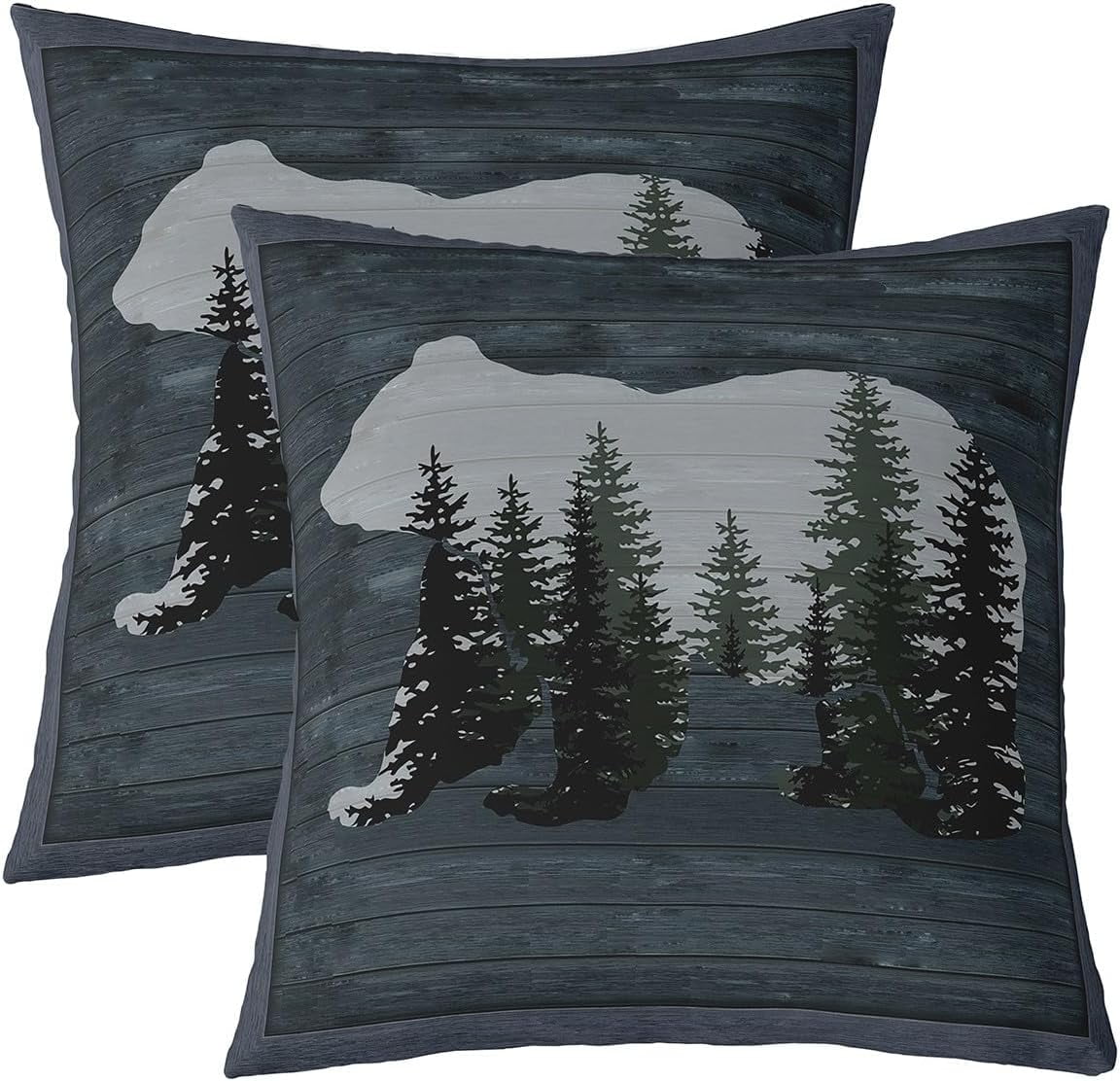 Rustic Bear Throw Pillow Covers 22"x22" Set of 2 Farmhouse Wild Animal ...