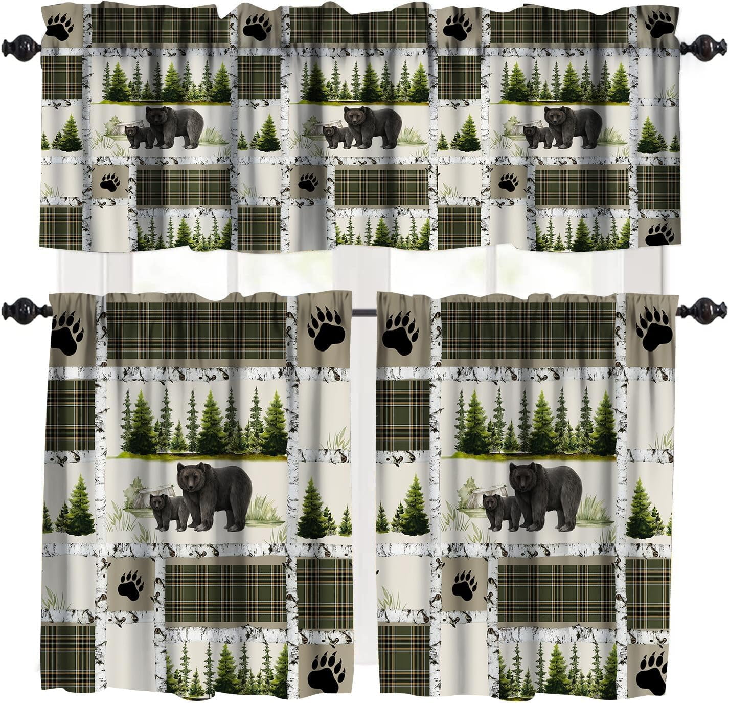 Rustic Bear Valance,Retro Vintage Bear Country Style Rustic Cabin ...