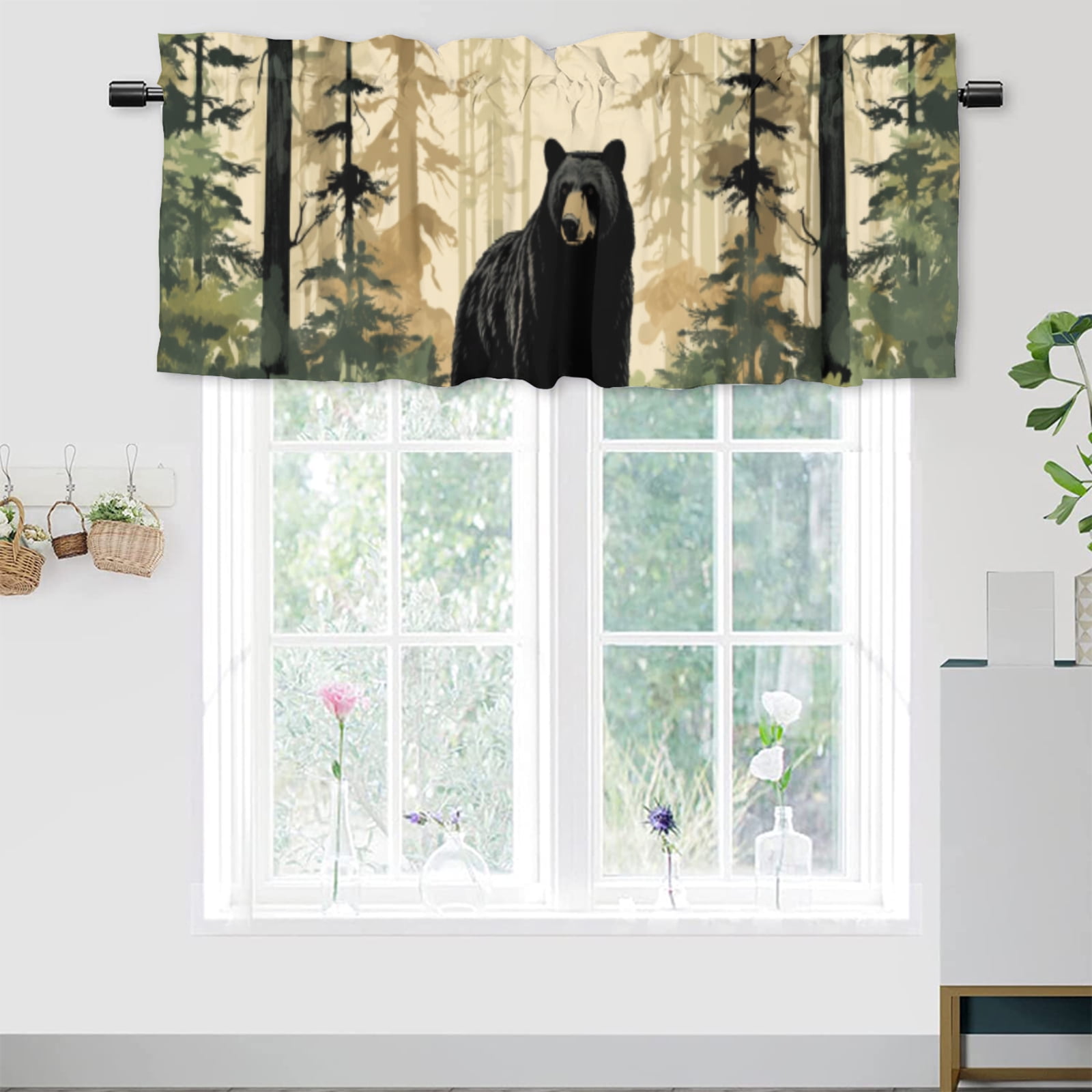 Rustic Bear Valances for Windows Woodland Hunting Animal Farmhouse ...