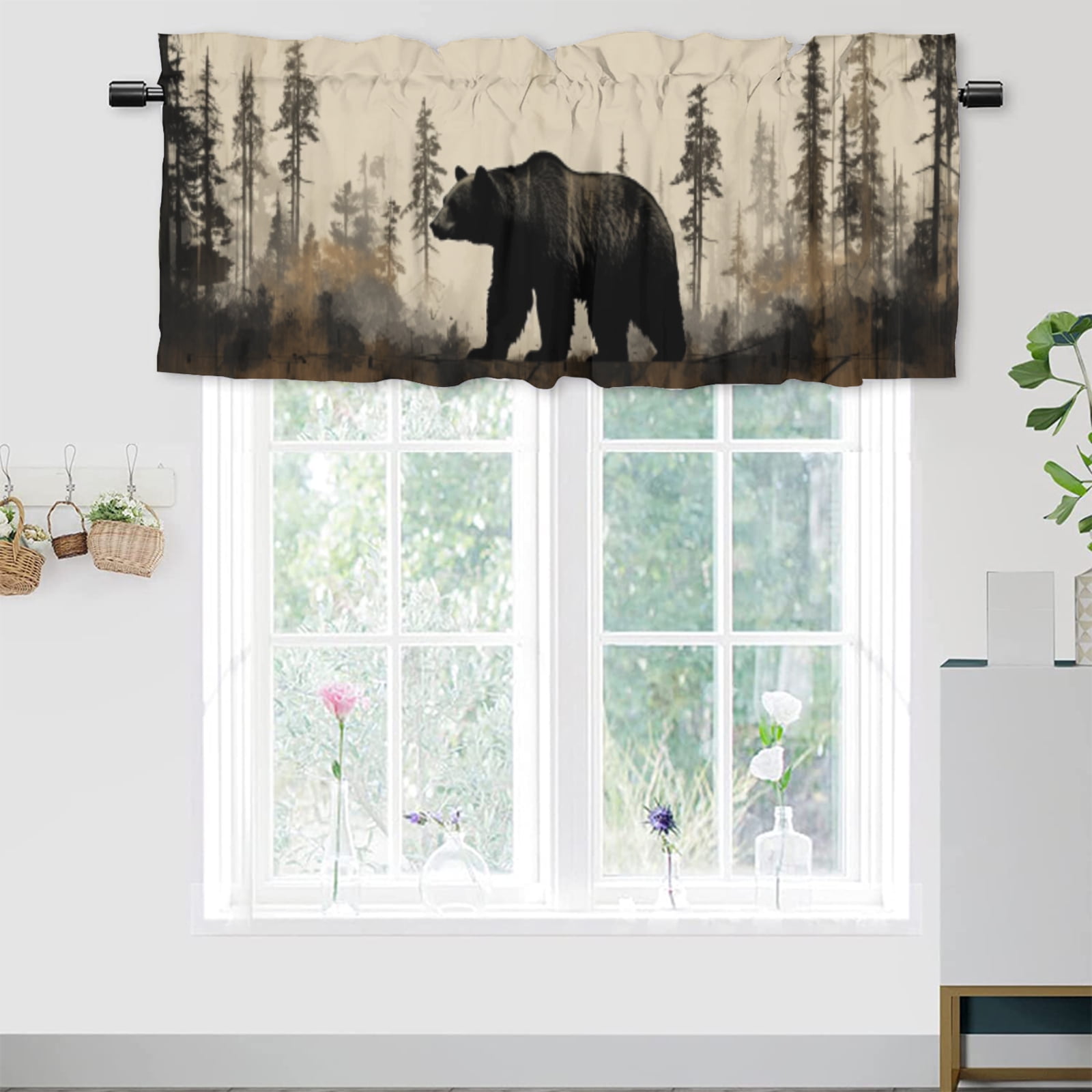 Rustic Bear Window Valances Cabin Wildlife Black Bear Vintage Short ...