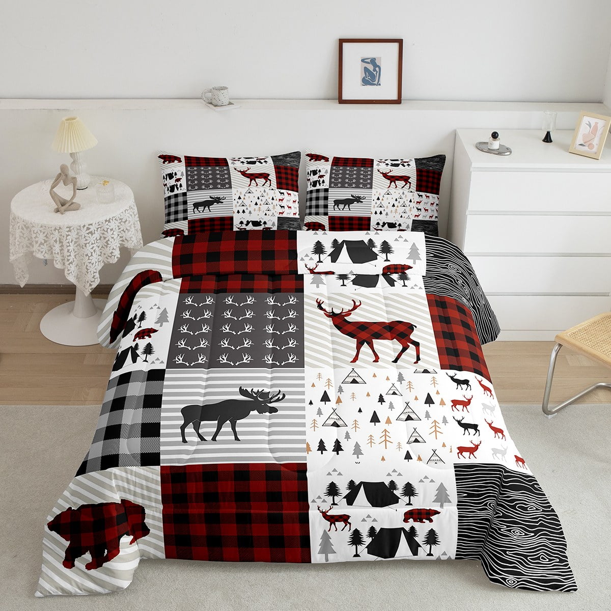 Rustic Bedding Set Country Cabin Comforter Set for Teens Adult Red ...