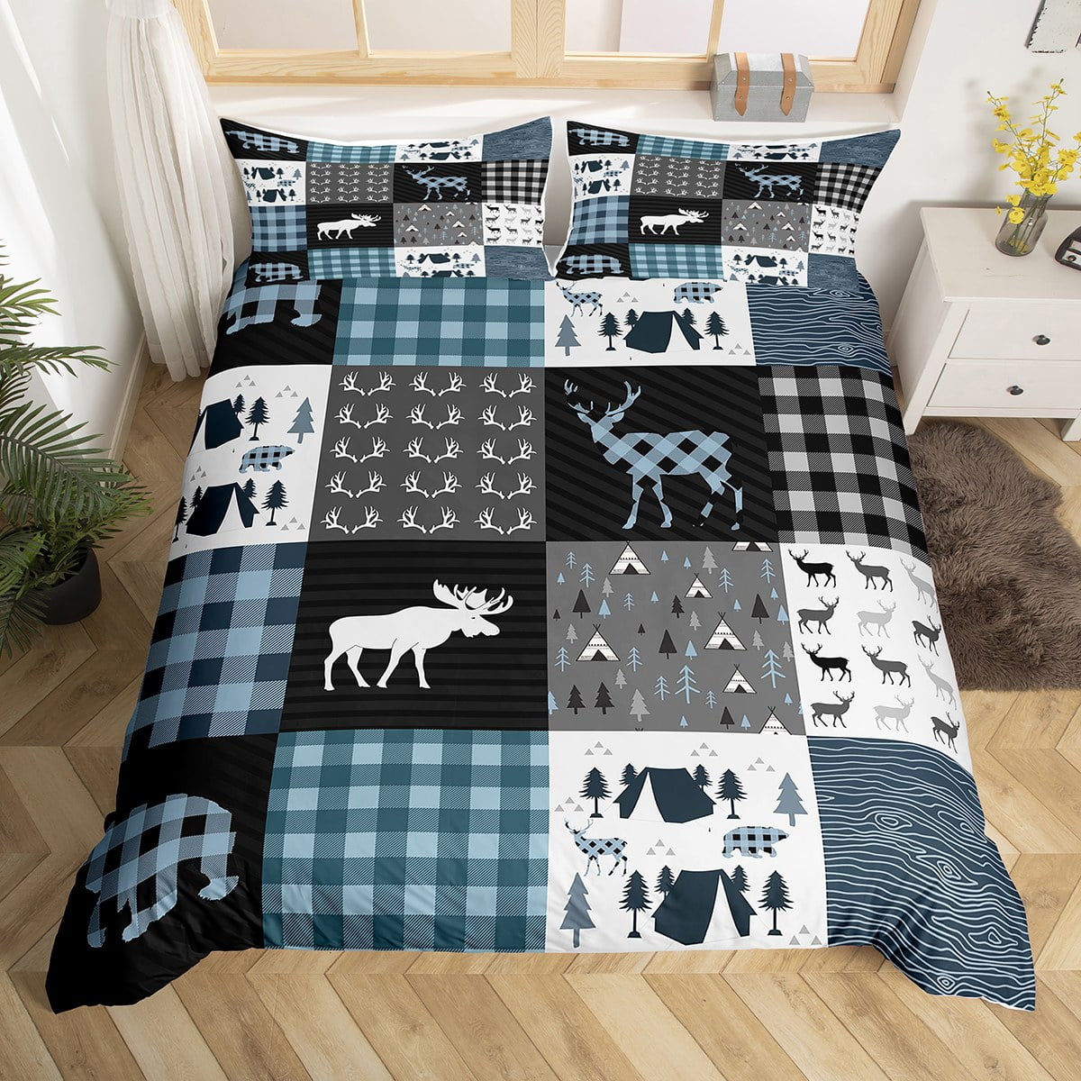 Rustic Bedding Set Country Cabin Duvet Cover Teens Adult Blue Checkered ...