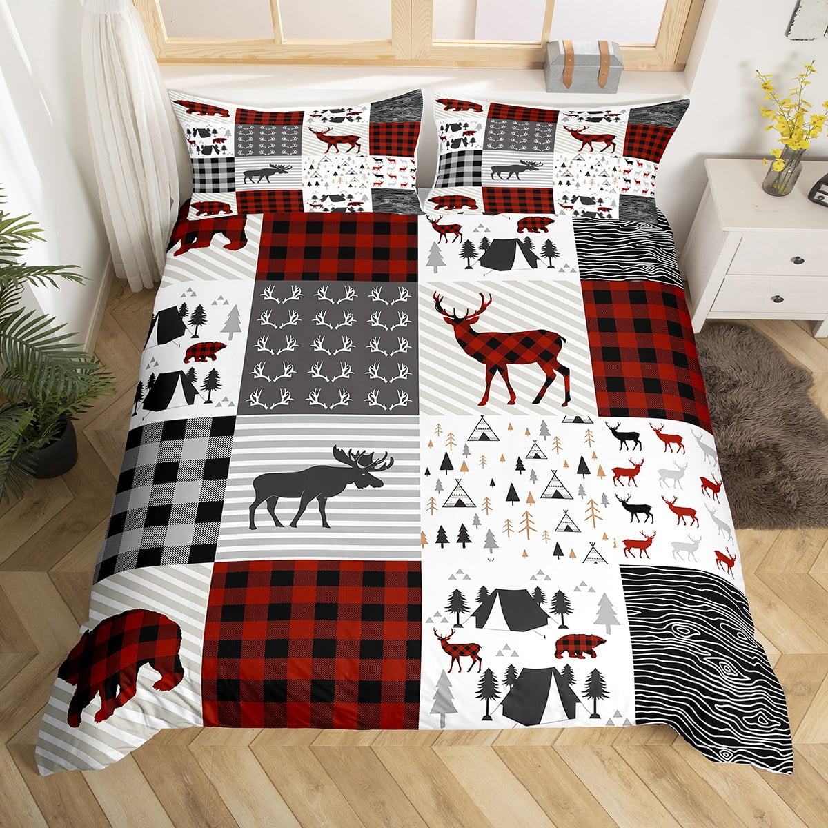 Rustic Bedding Set Country Cabin Duvet Cover for Teens Adult Red ...