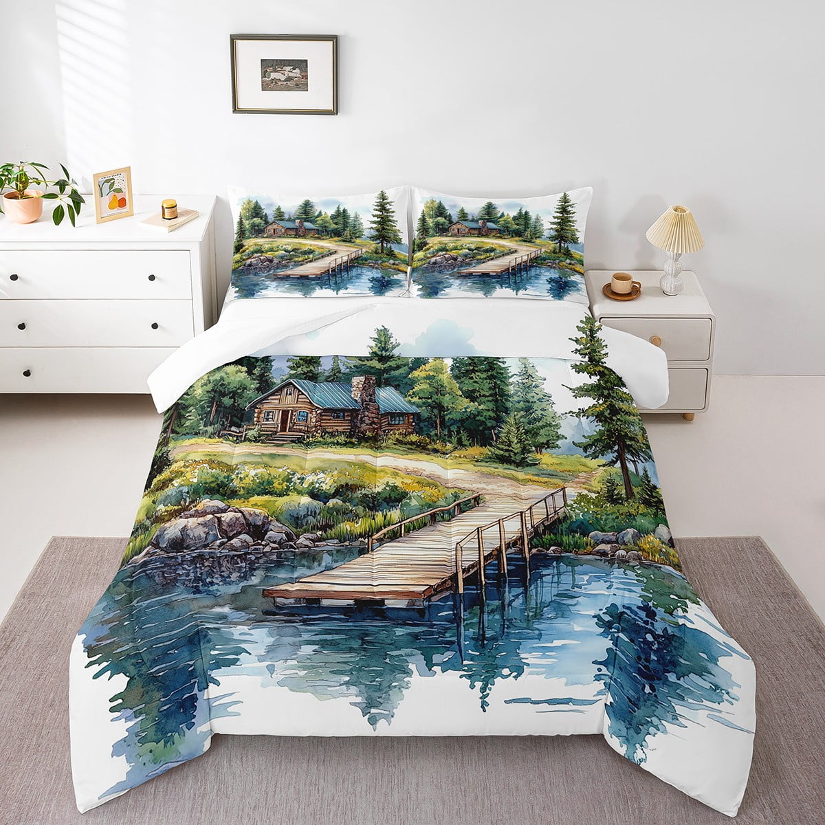 Rustic Bedding Sets Lake View Queen Comforter Set Country Farm Down ...