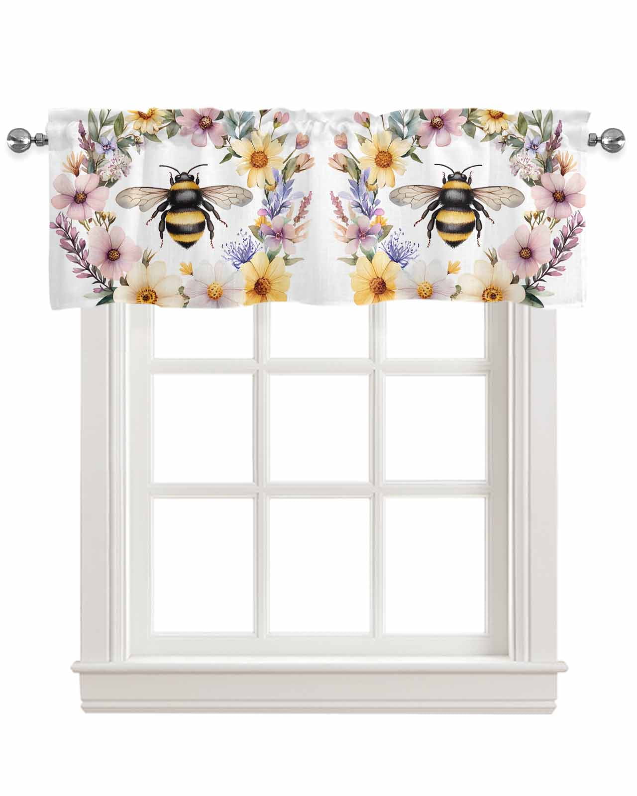 Rustic Bee Garland Kitchen Valances for Windows Farmhouse Linen Window ...