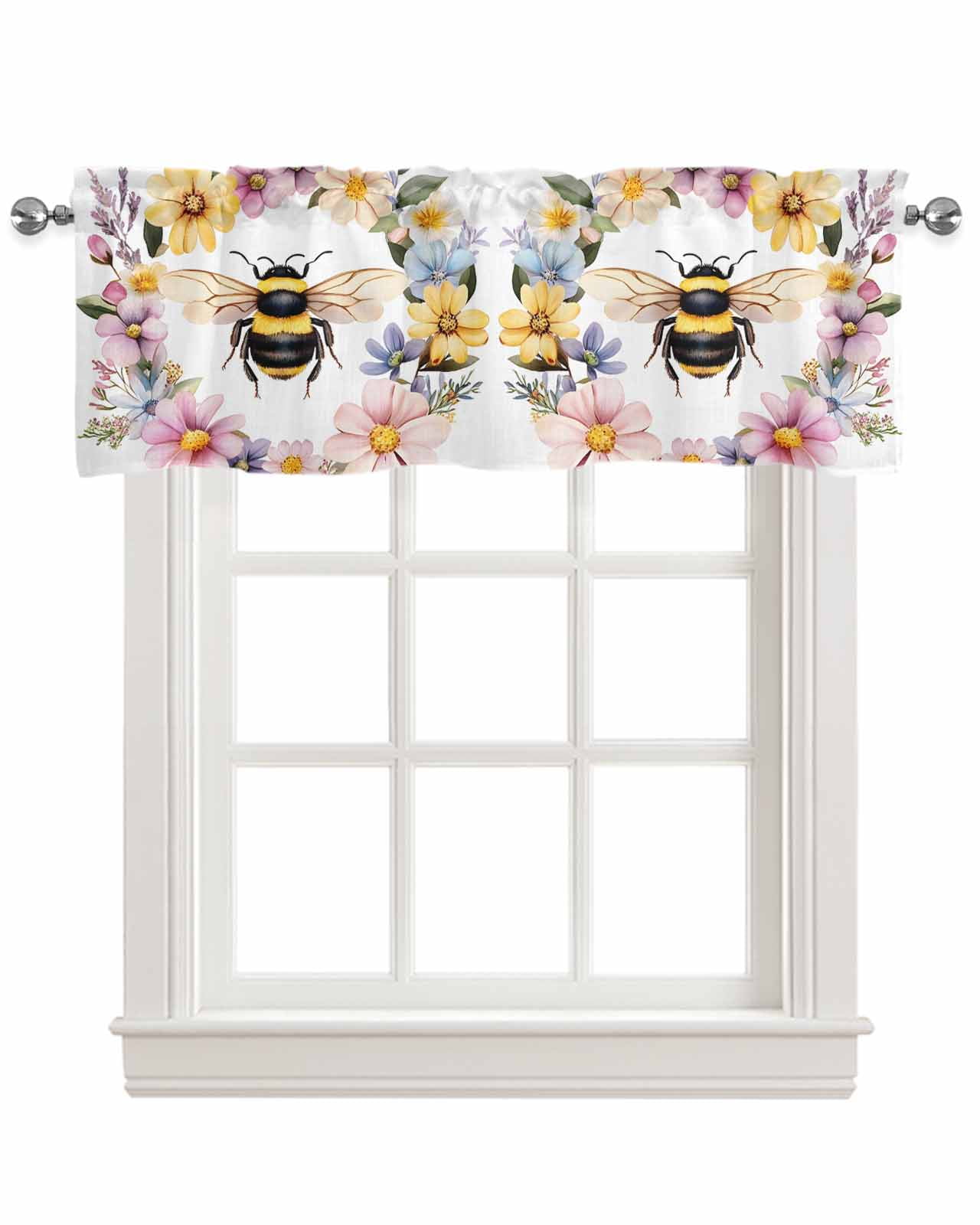 Rustic Bee Garland Kitchen Valances for Windows Farmhouse Linen Window ...