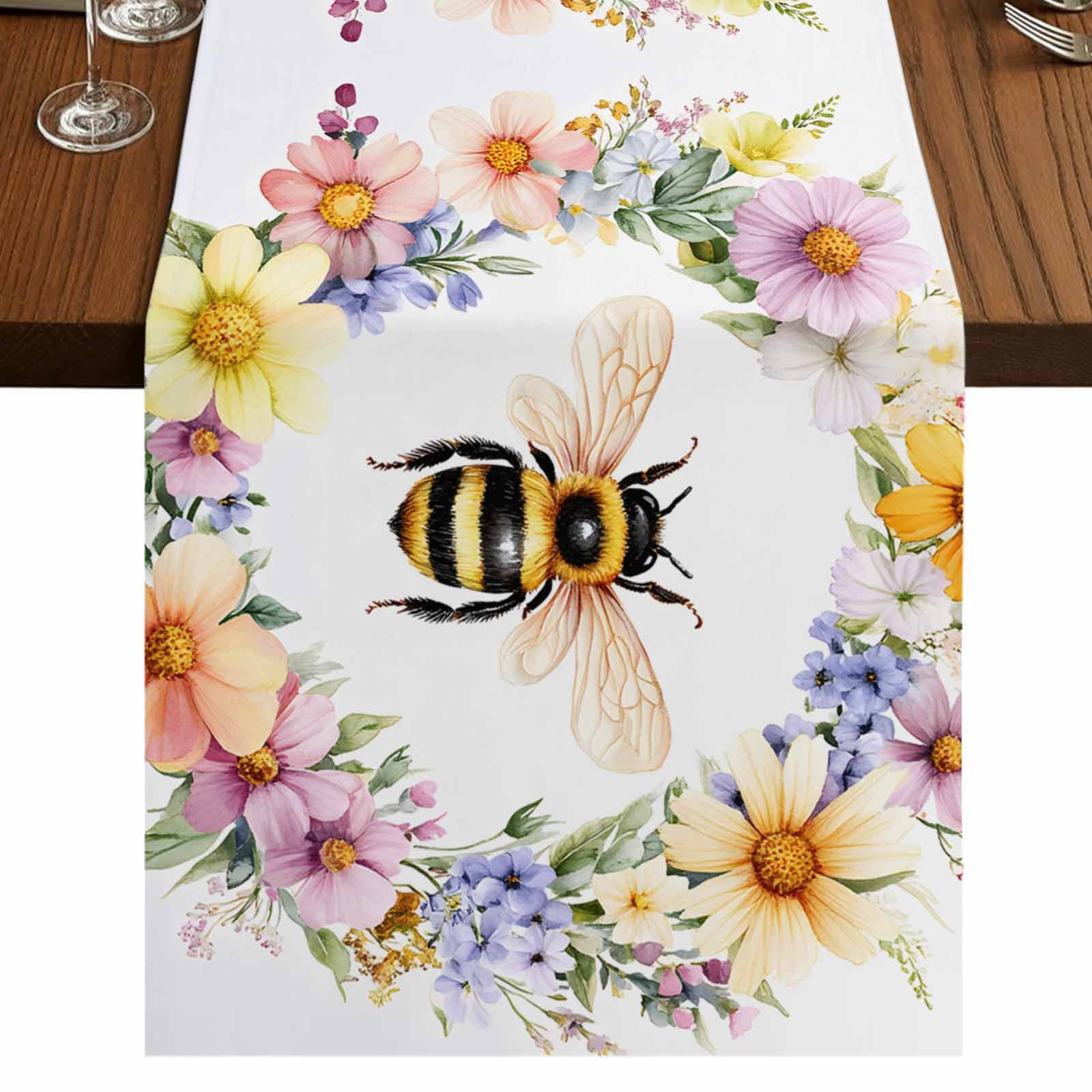 Rustic Bee Wreath 120 Inch Table Runner, Spring Farmhouse Flowers ...