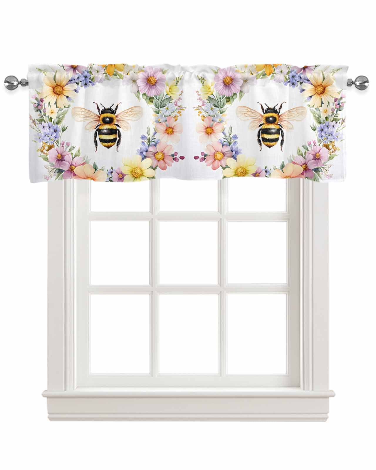 Rustic Bee Wreath Kitchen Valances for Windows Farmhouse Linen Window ...