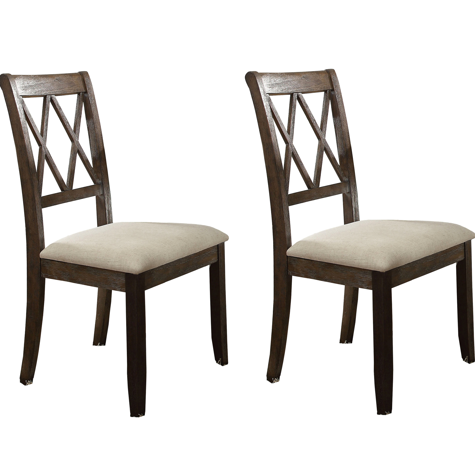 Rustic Beige Linen Chair (2) - Wood, Salvage Brown Finish Of 2 Chairs ...