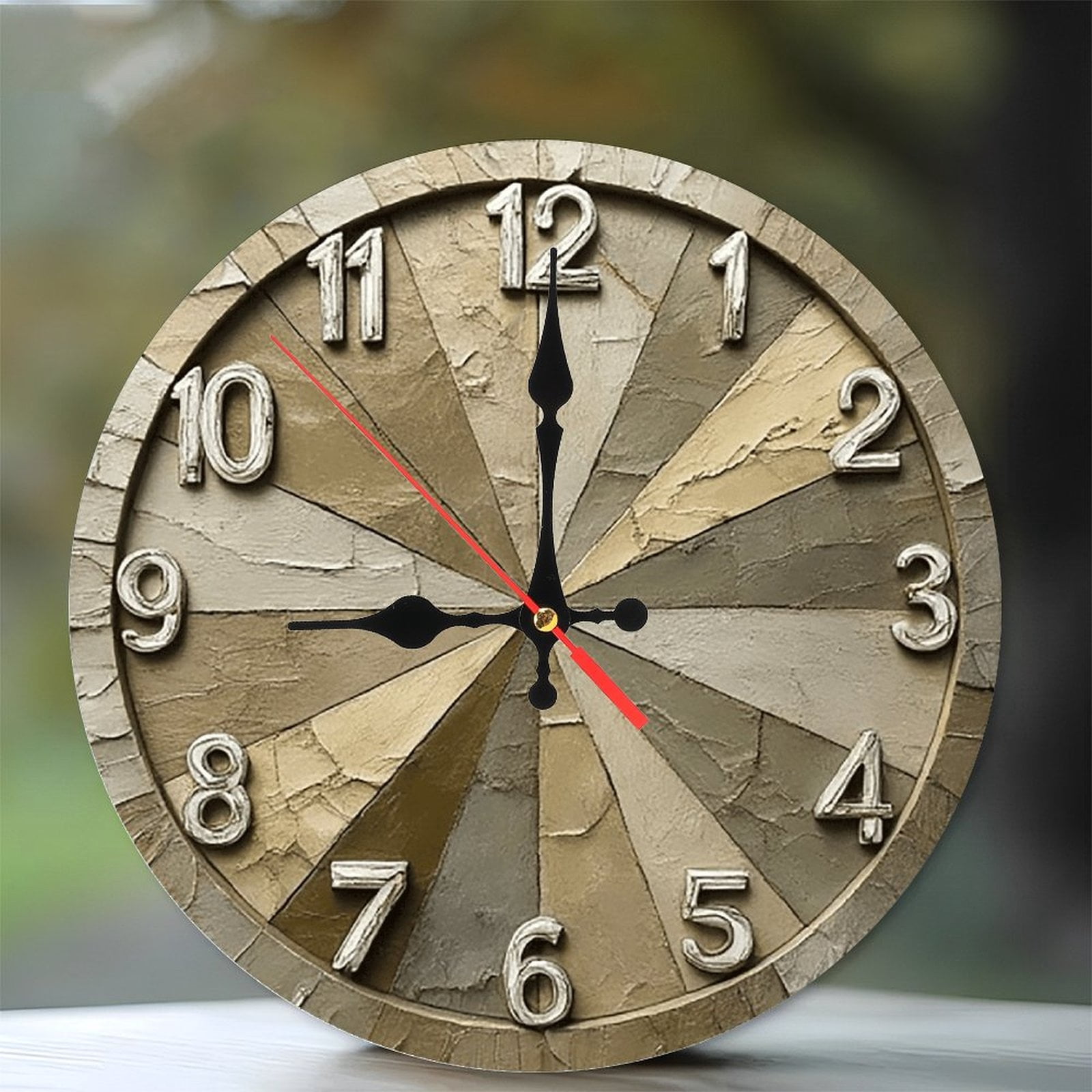 Rustic Beige Stone Wall Clock Farmhouse Decor 10-Inch Silent Wooden ...