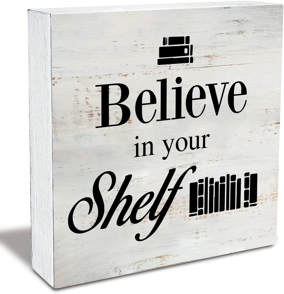 Rustic Believe in Your Shelf Wood Box Sign Bookshelf Wooden Box Sign ...