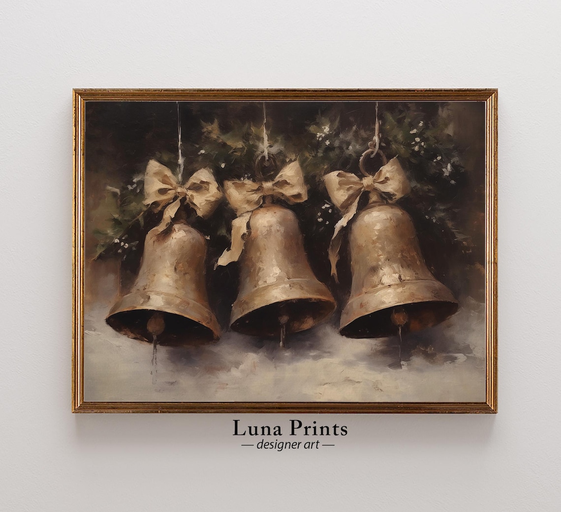 Rustic Bells Poster, Winter Art, Vintage Moody UNFRAMED Poster, Wall ...