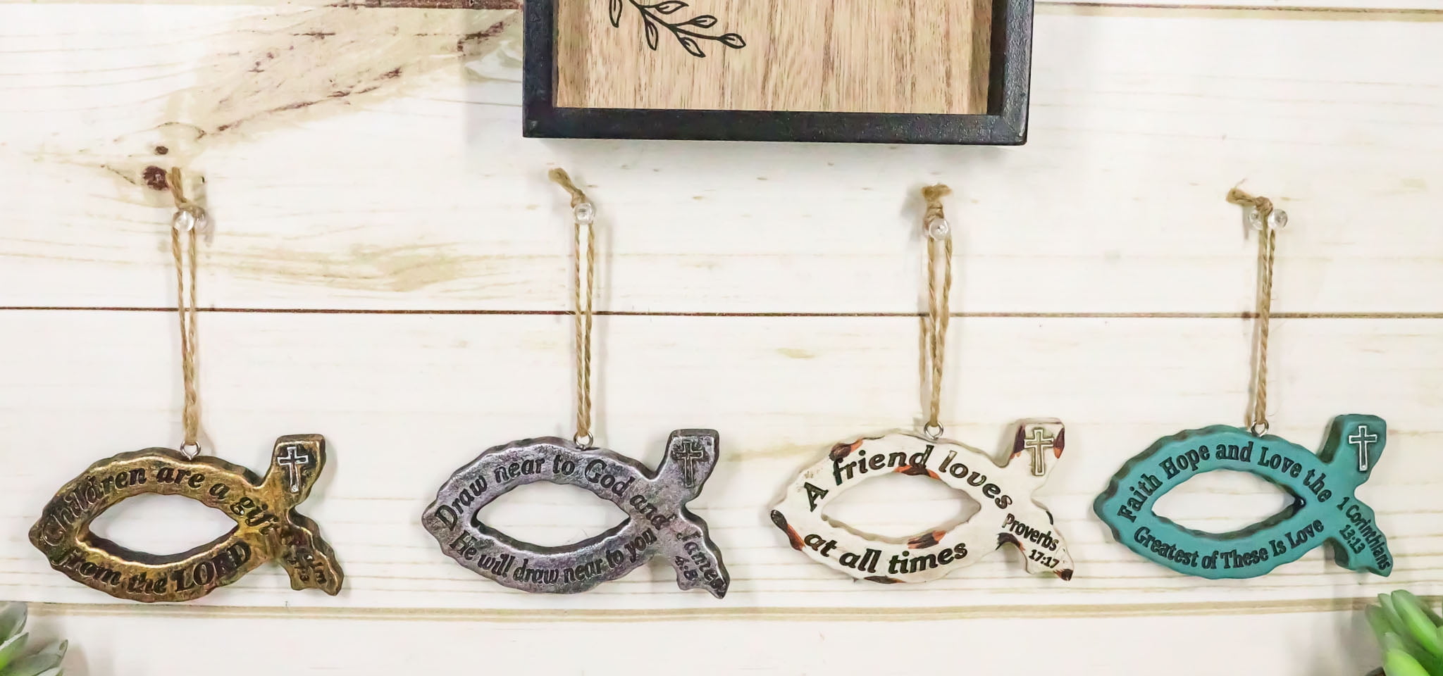 Rustic Bible Scriptures Christian Fish Ichthys Christmas Tree Ornaments ...