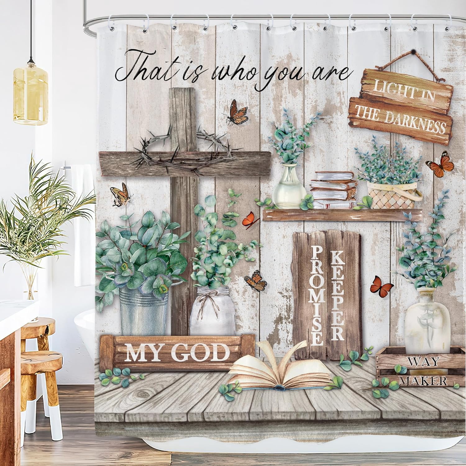 Rustic Bible Verse Shower Curtain 60Wx72H Inches Farmhouse Cross ...