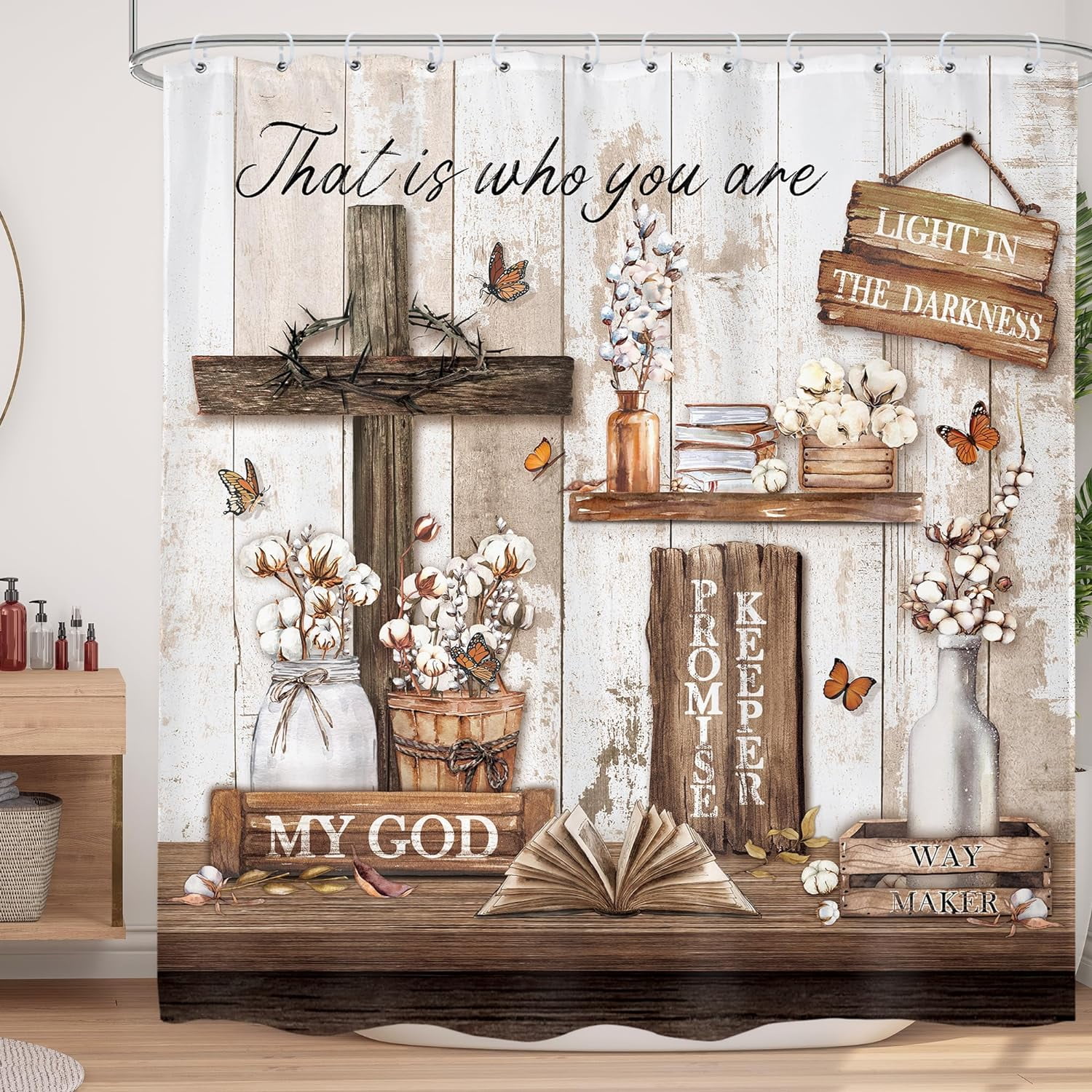 Rustic Bible Verse Shower Curtain 72Wx72H Inches Christian Farmhouse ...