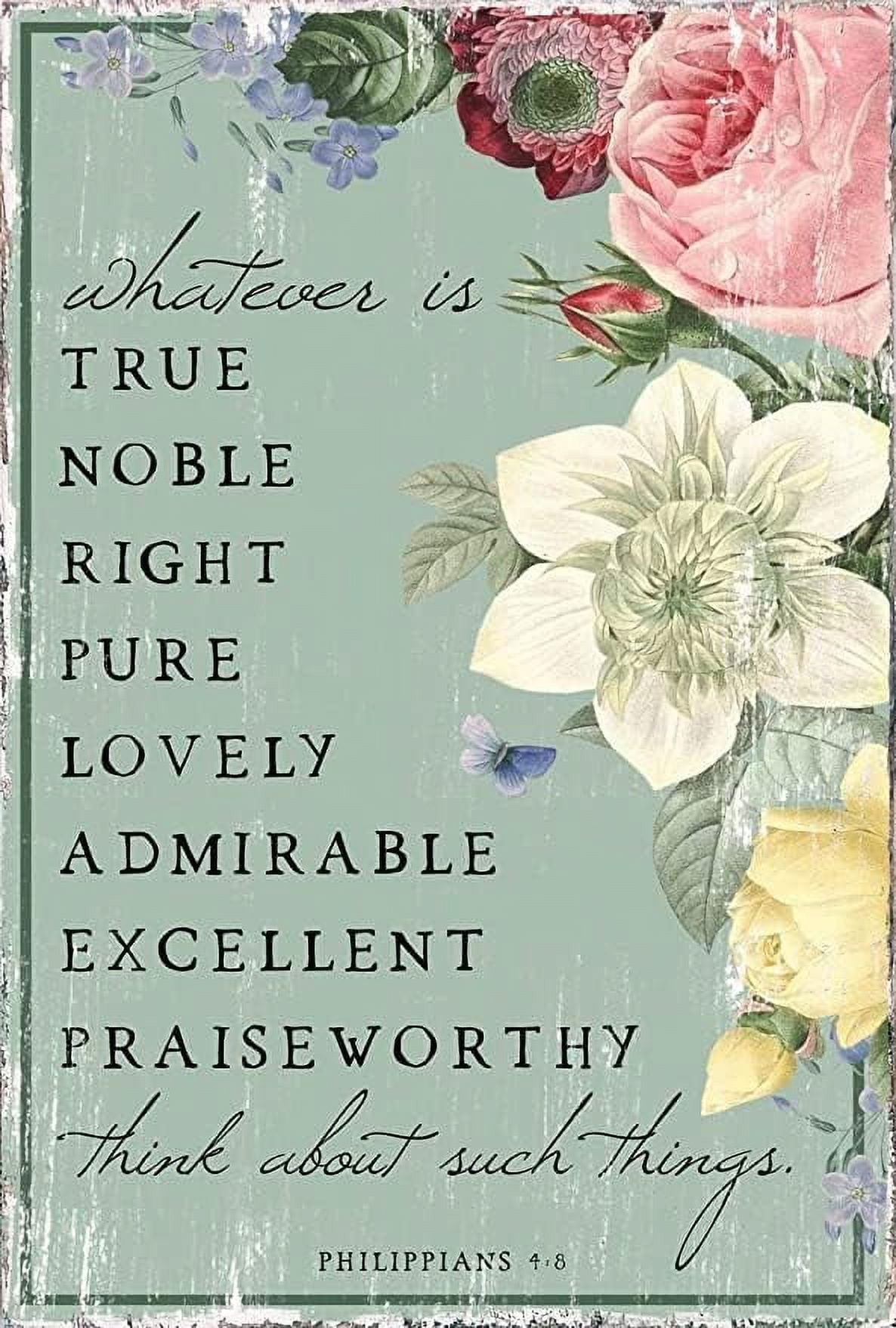 Rustic Bible Verse Sign Philippians 4 8 Scripture Retro Floral Tin Sign ...