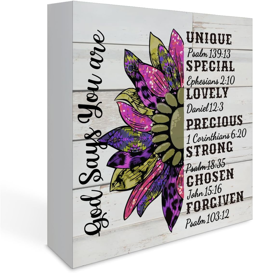 Rustic Bible Verse Wood Box Sign, Farmhouse Positive Quote Scripture ...