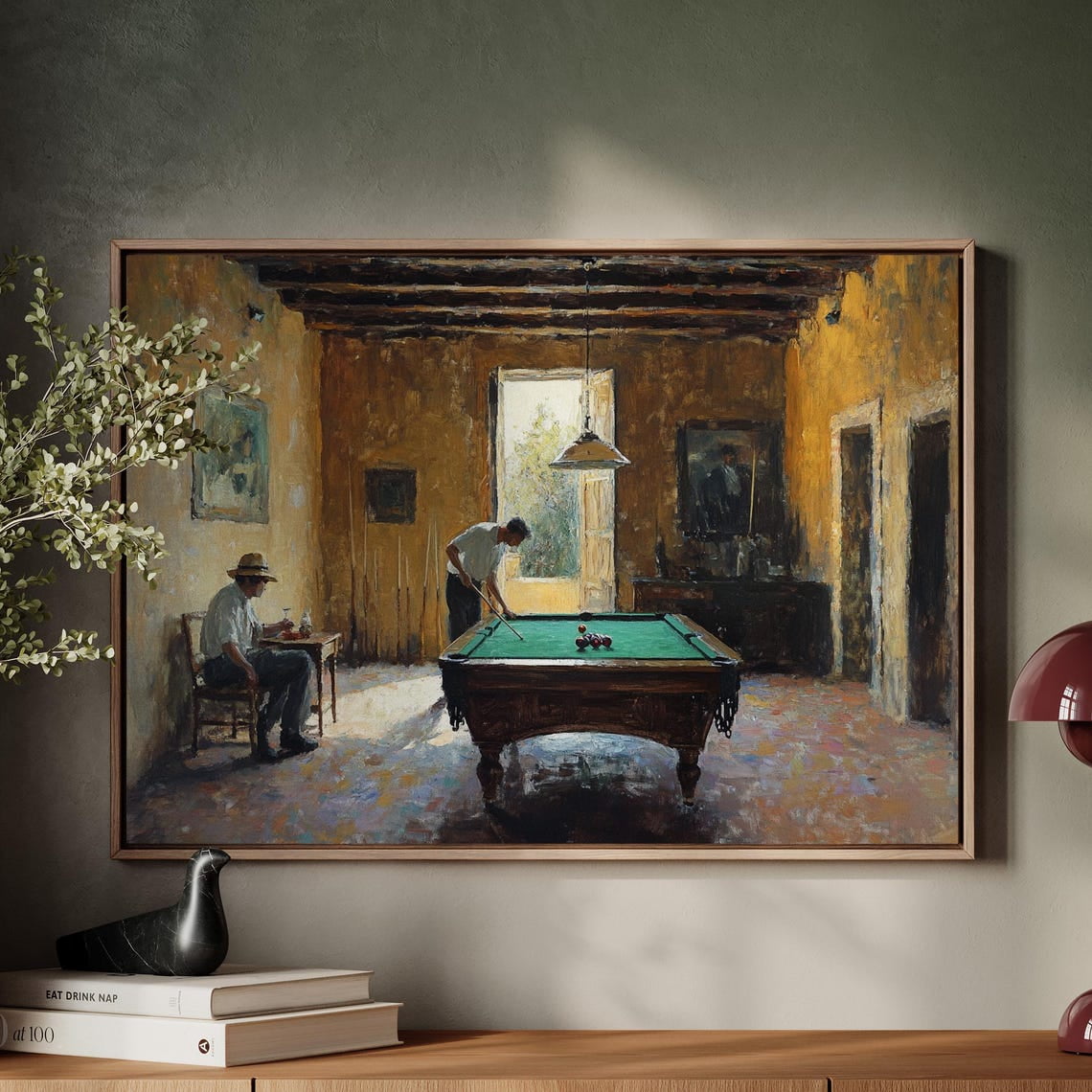 Rustic Billiards Room Painting – Vintage Game Table Art With Sunlight ...