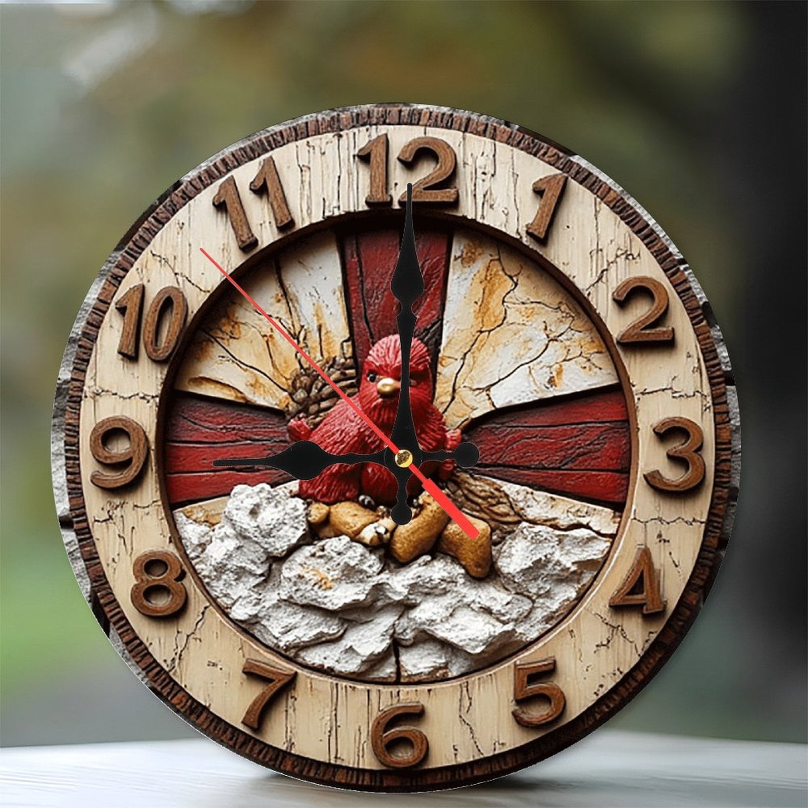 Rustic Bird Wall Clock Wooden Carved Design 10-Inch Silent Wooden Wall ...