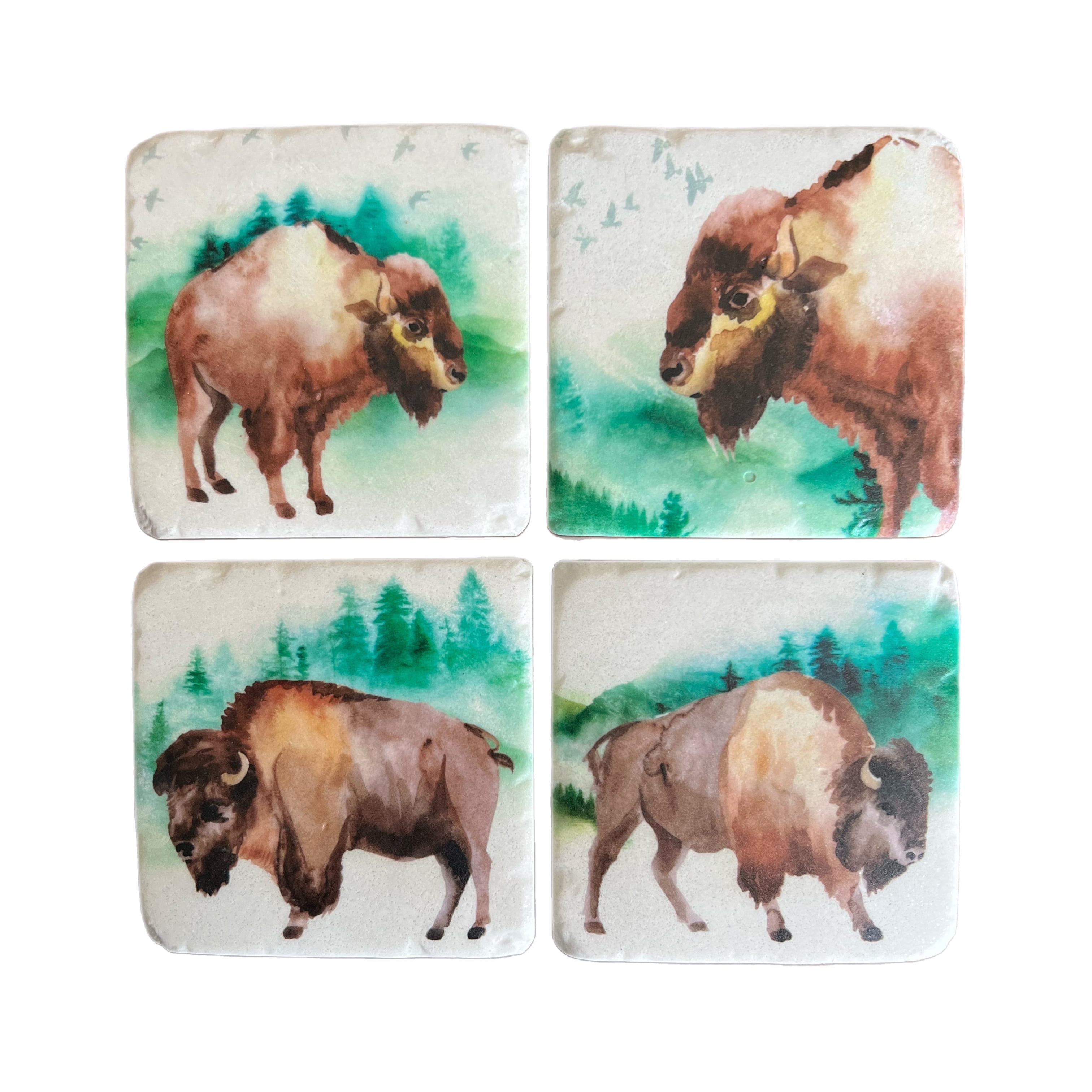Rustic Bison Buffalo Stone Coasters Set of 4 Cork Back Western Home Bar ...