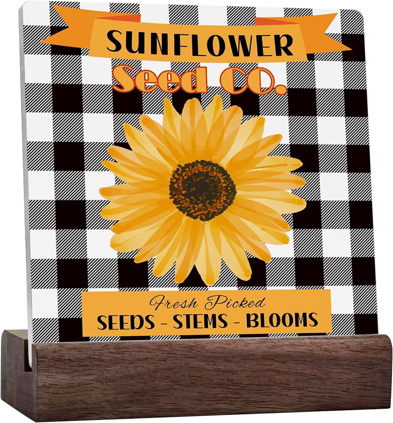Rustic Black And White Check Pattern Sunflower Ceramic Table Sign ...