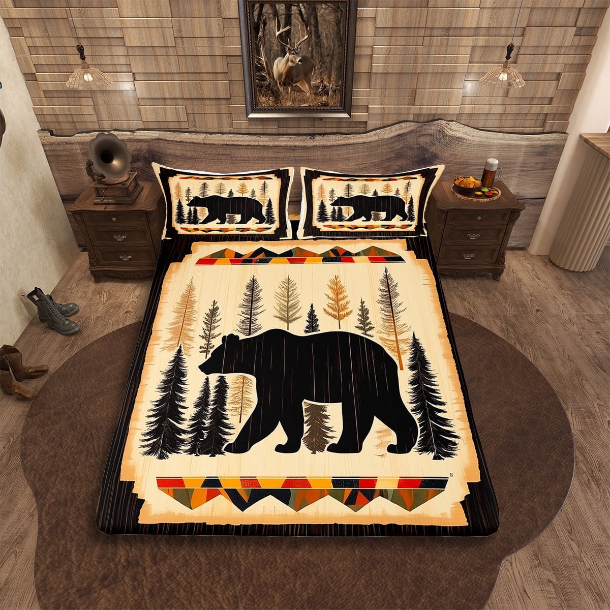 Rustic Black Bear Bed Sheets Queen Hunting Animal Bedding Set Wildlife ...