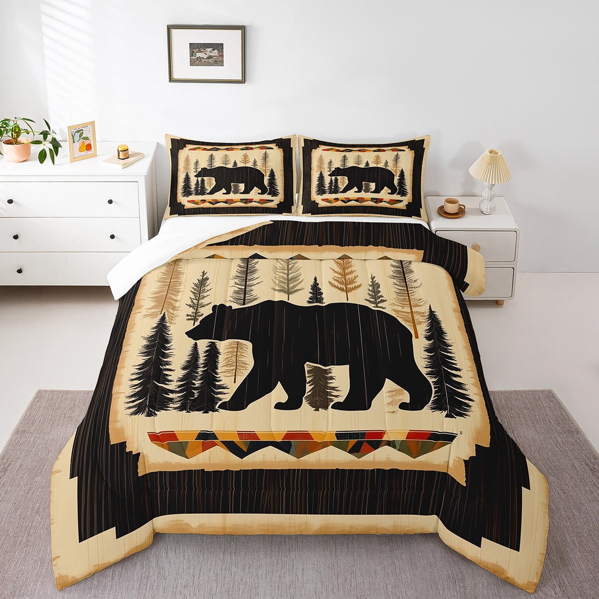 Rustic Black Bear Down Comforter Full Size,Hunting Animal Bedding Set ...