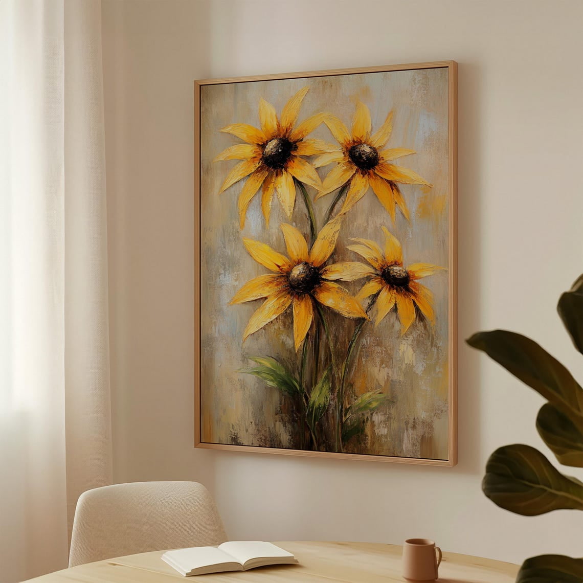 Rustic Black-Eyed Susan Wall Art – Vibrant Yellow Wildflower Painting ...