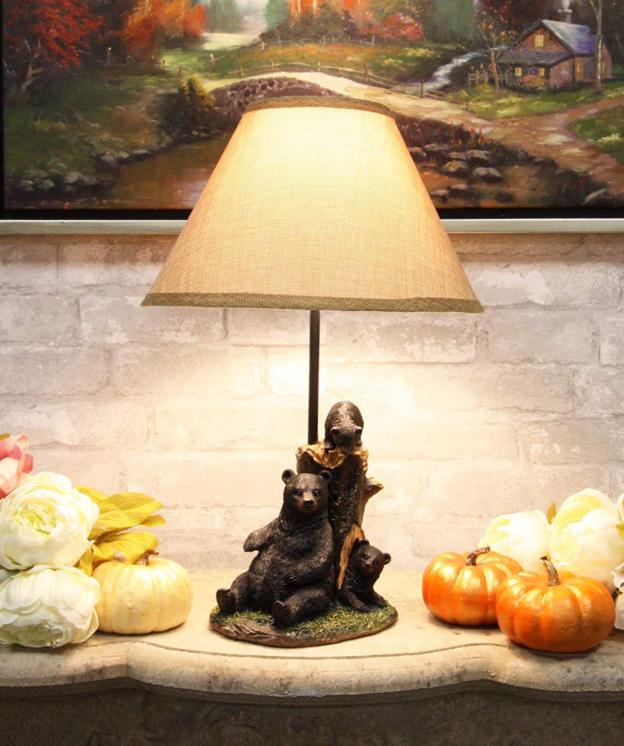 Rustic Black Momma Bear With Cubs Playing Hide And Seek Table Lamp With ...