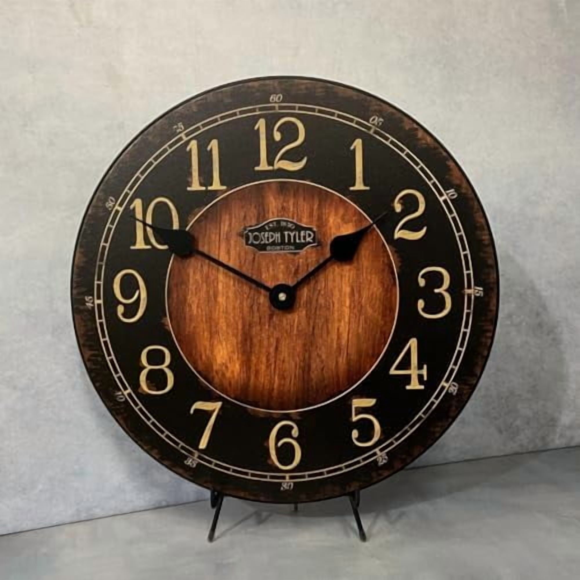 Rustic Black & Wood Wall Clock | Ultra Quiet Quartz Mechanism | Hand ...