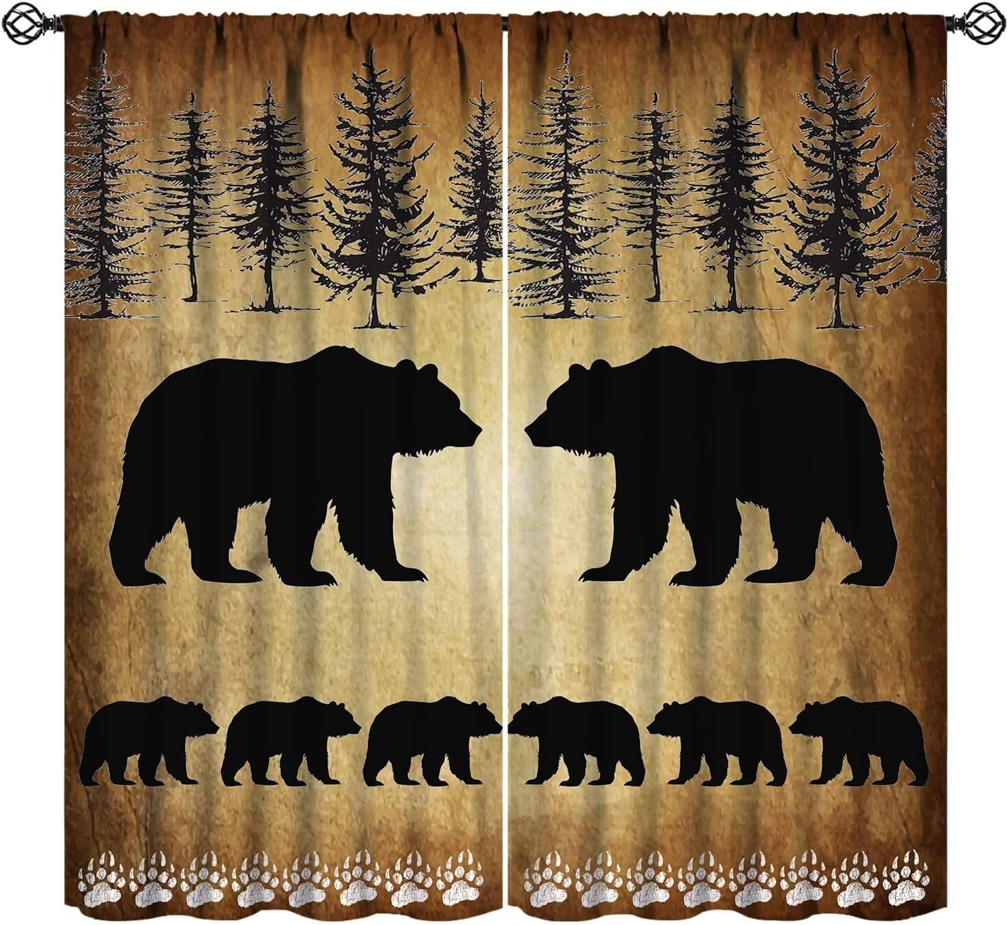 Rustic Blackout Curtains Vintage Brown Black Wildlife Bear White Bear ...