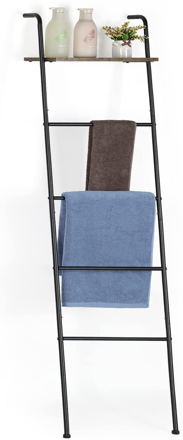 Rustic Tall Metal Blanket Ladder Rack with Quilt Wall Display Holder ...