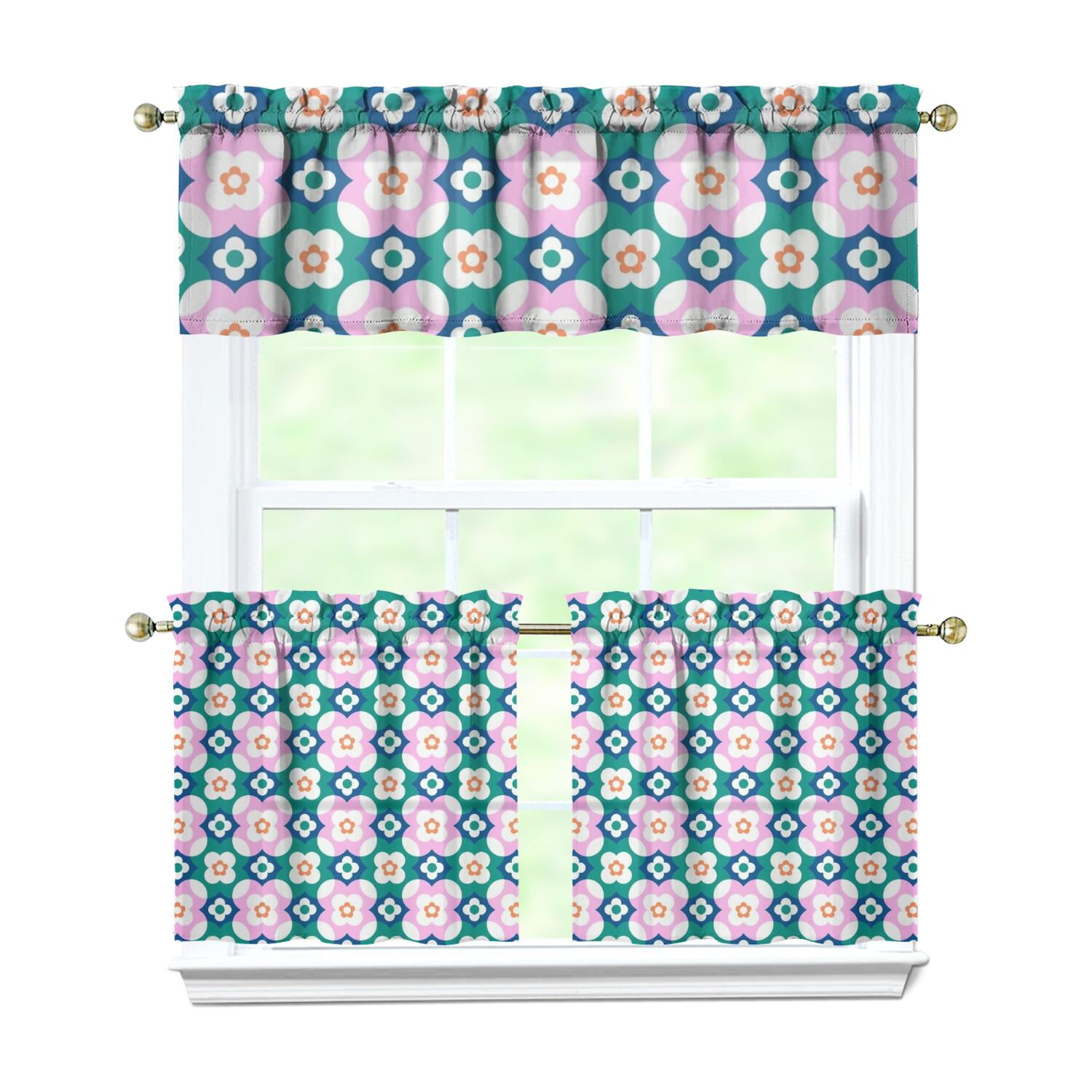 Rustic Bloom Kitchen Curtains Set - 3 Piece Farmhouse Style Window Panels - Walmart.com