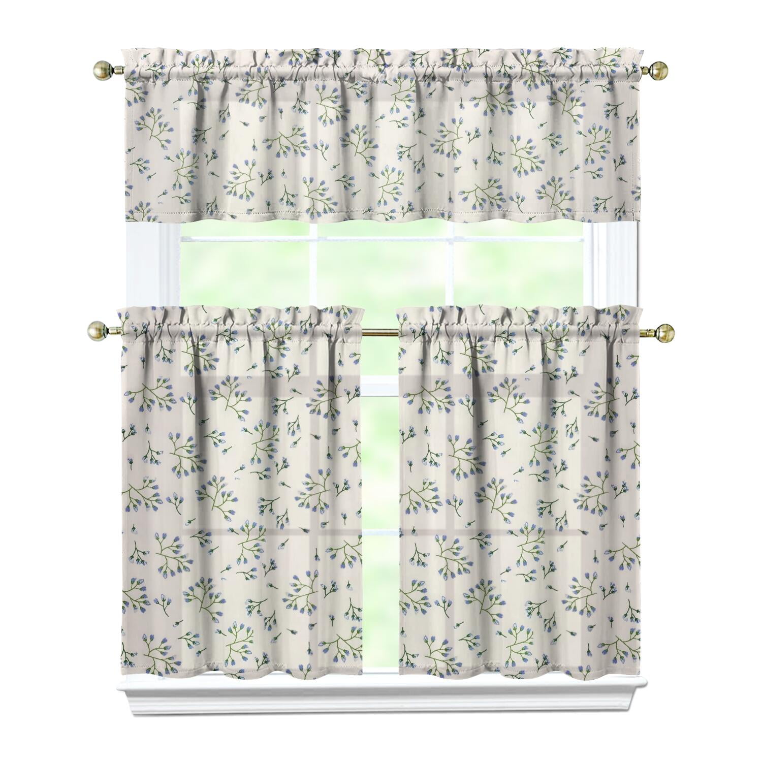 Rustic Blooming Curtains 36 Inch - 3 Panel Bohemian Country Farmhouse ...